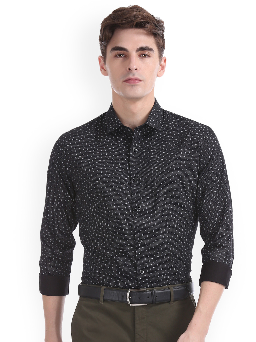 Buy Flying Machine Men Black Regular Fit Printed Semiformal Shirt ...