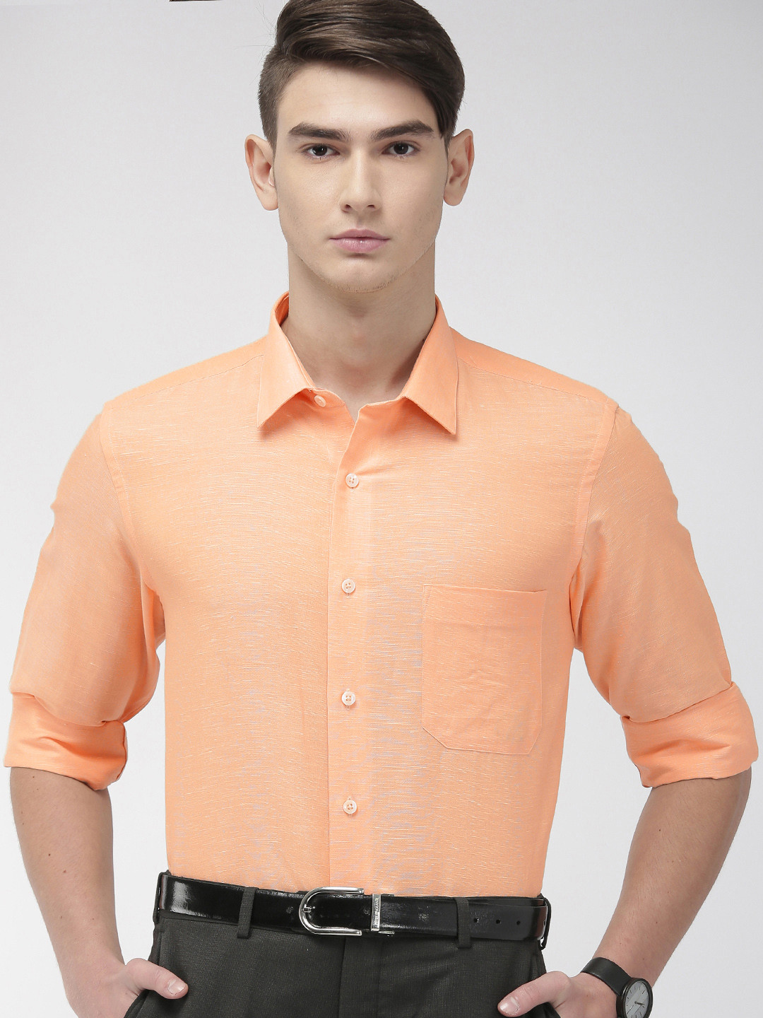 Buy Arrow Men Peach Coloured Regular Fit Solid Formal Shirt - Shirts ...