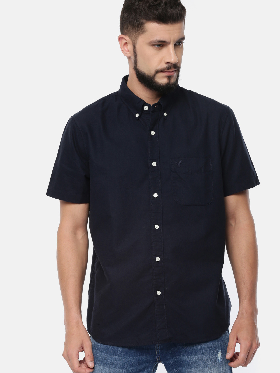 Buy American Eagle Outfitters Men Navy Blue Regular Fit Solid Casual