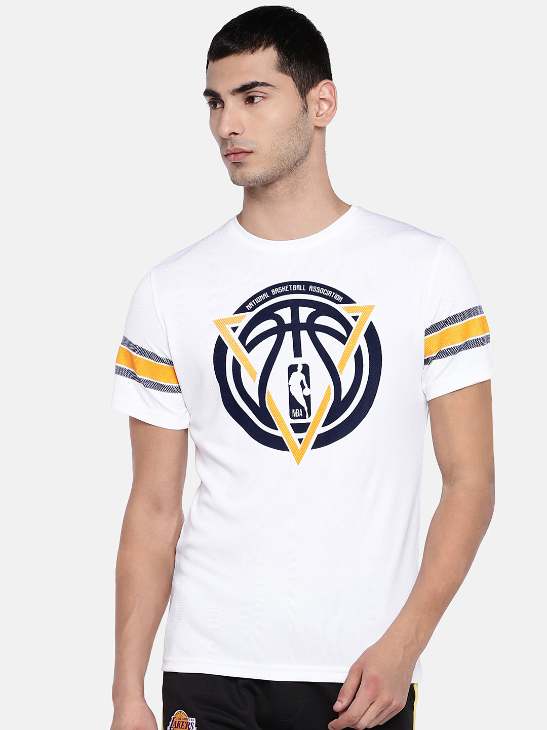 Buy NBA Men White Printed Round Neck Pure Cotton T Shirt - Tshirts for ...