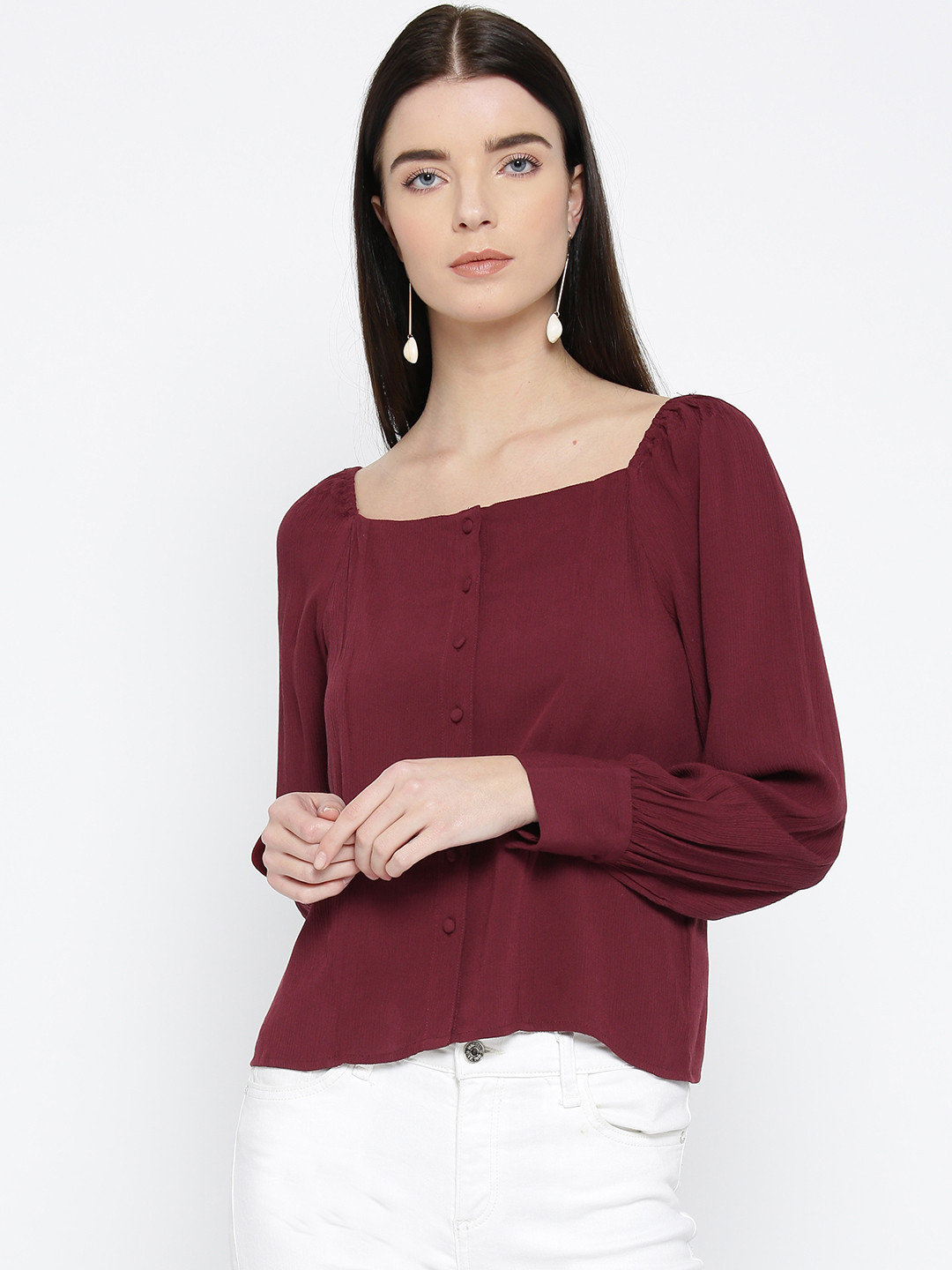 Buy ONLY Women Maroon Solid Top - Tops for Women 8359003 | Myntra