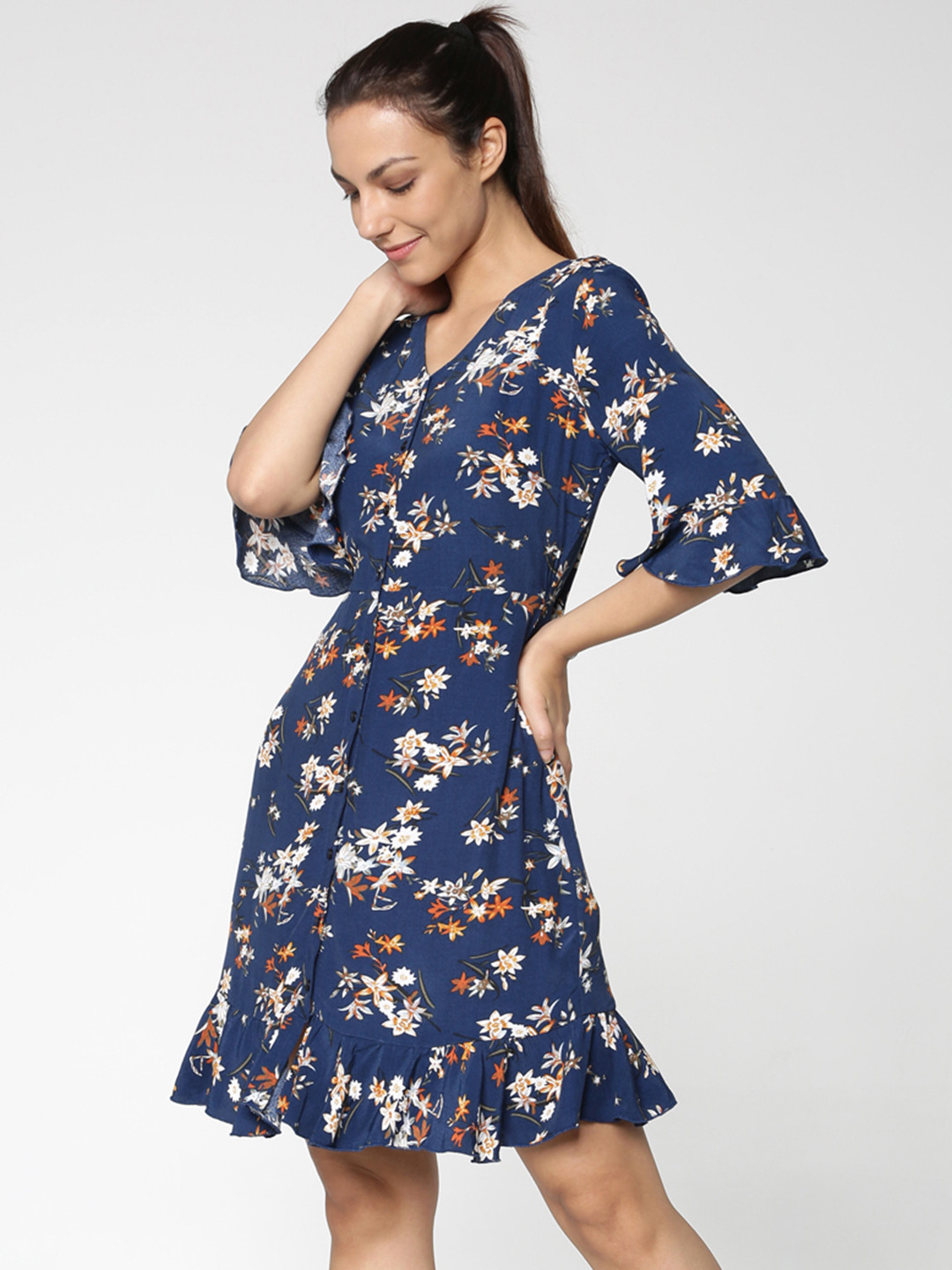 Buy ONLY Women Blue Printed Fit And Flare Dress - Dresses for Women ...