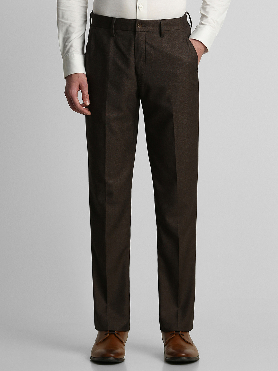 Buy Louis Philippe Men Brown Regular Fit Self Design Formal Trousers ...