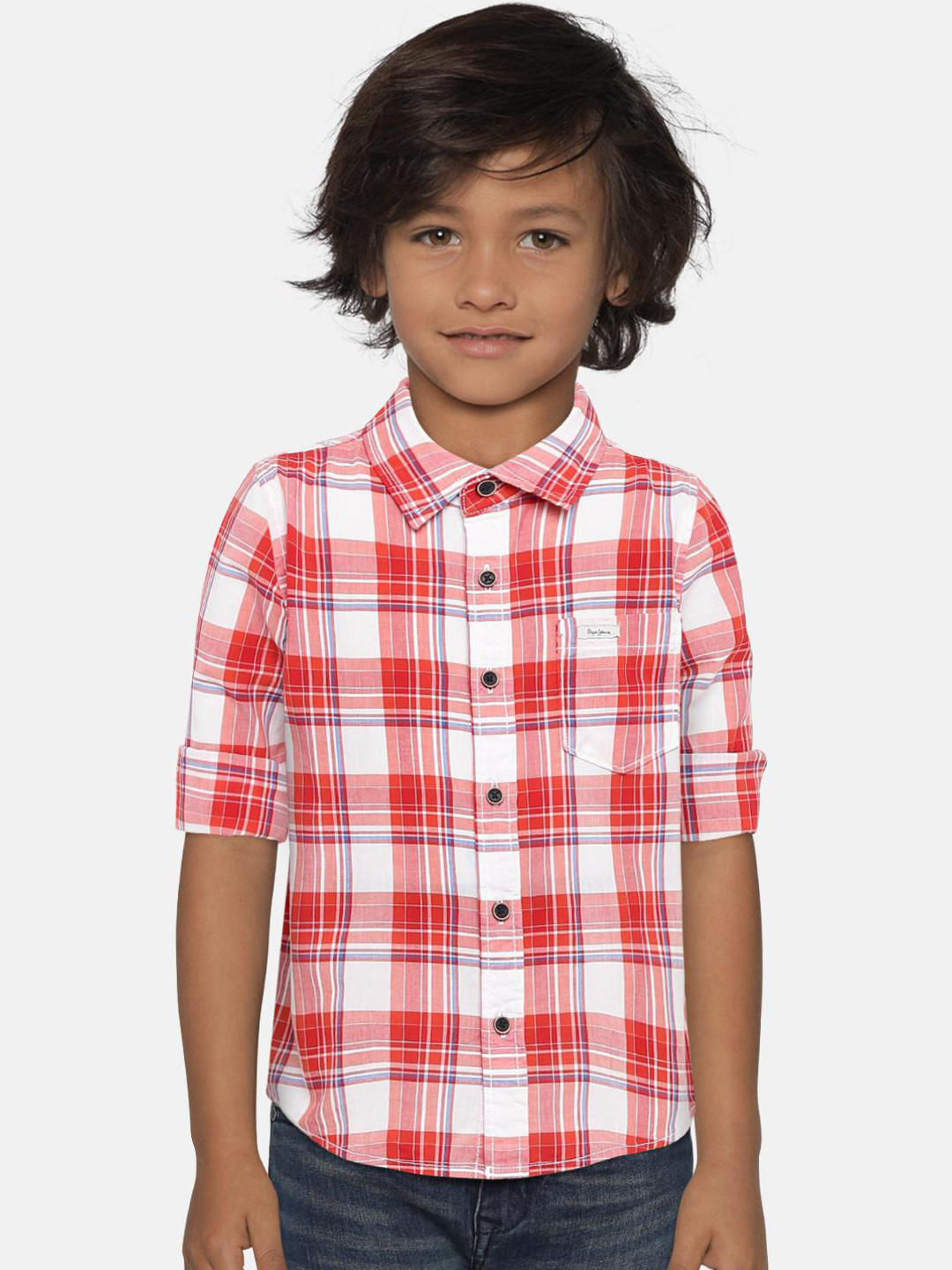 Buy Pepe Jeans Boys Red Regular Fit Checked Casual Shirt - Shirts for ...