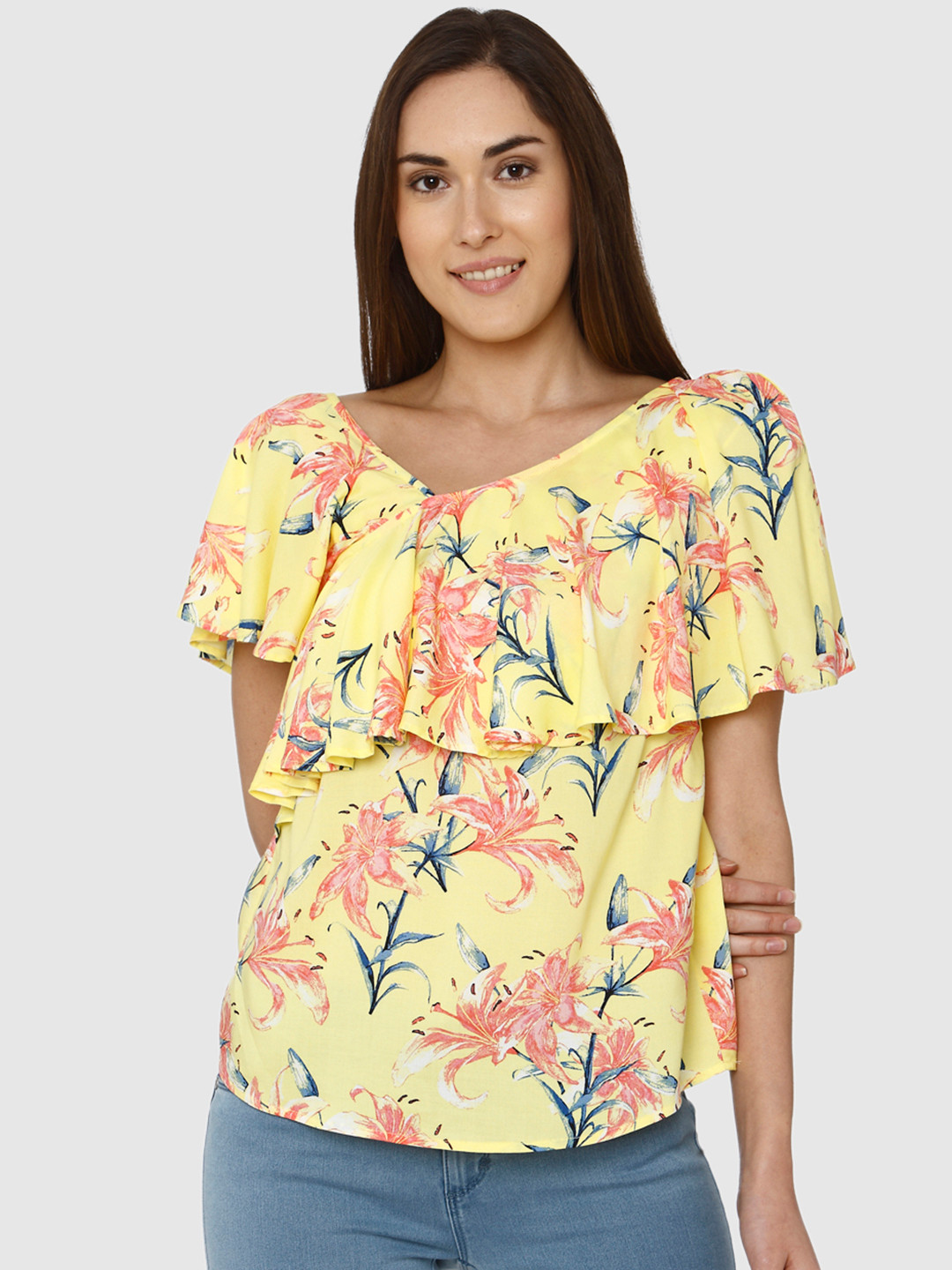 Buy Vero Moda Women Yellow Printed Top - Tops for Women 8402407 | Myntra