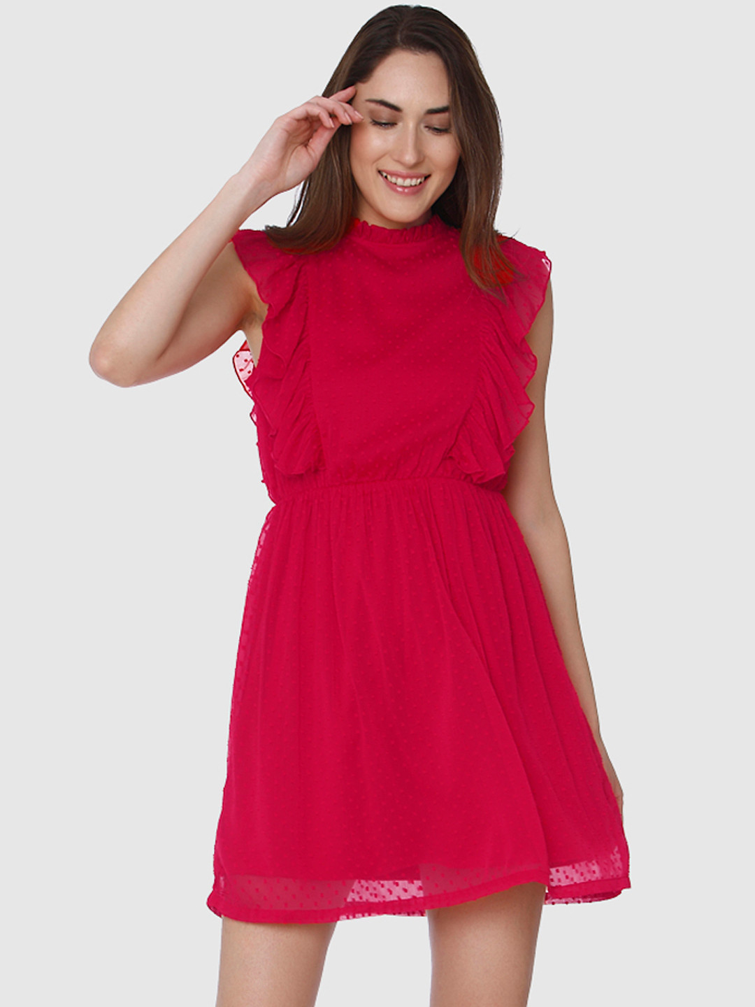 Buy Vero Moda Women Red Solid Fit And Flare Dress - Dresses for Women ...