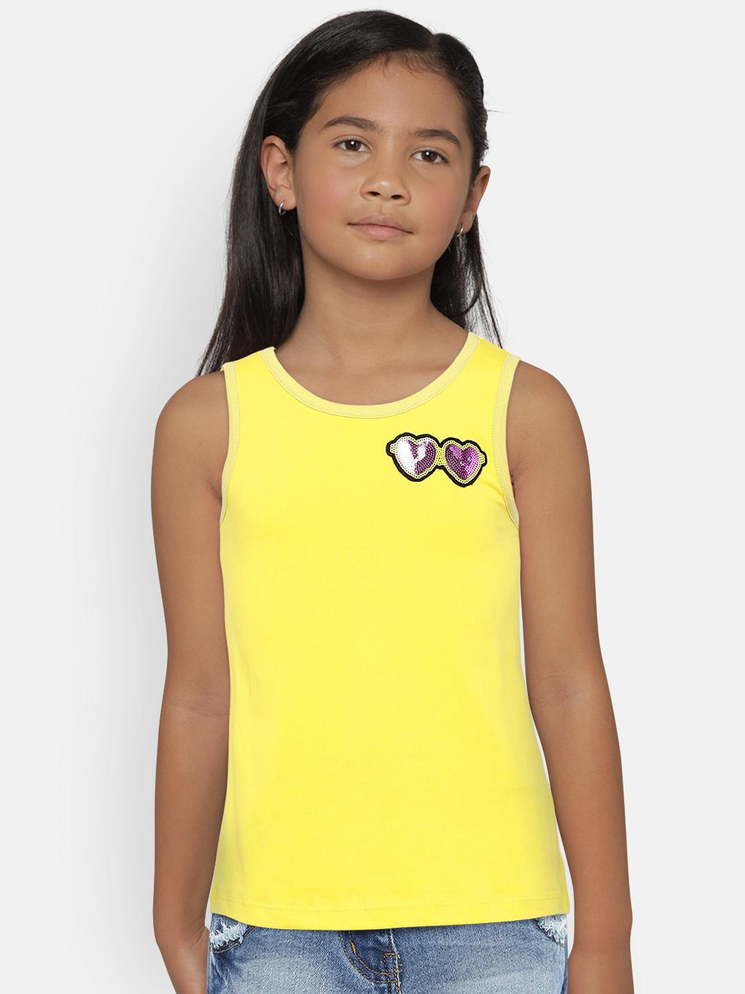 Buy United Colors Of Benetton Girls Yellow Solid Tank Pure Cotton Top ...