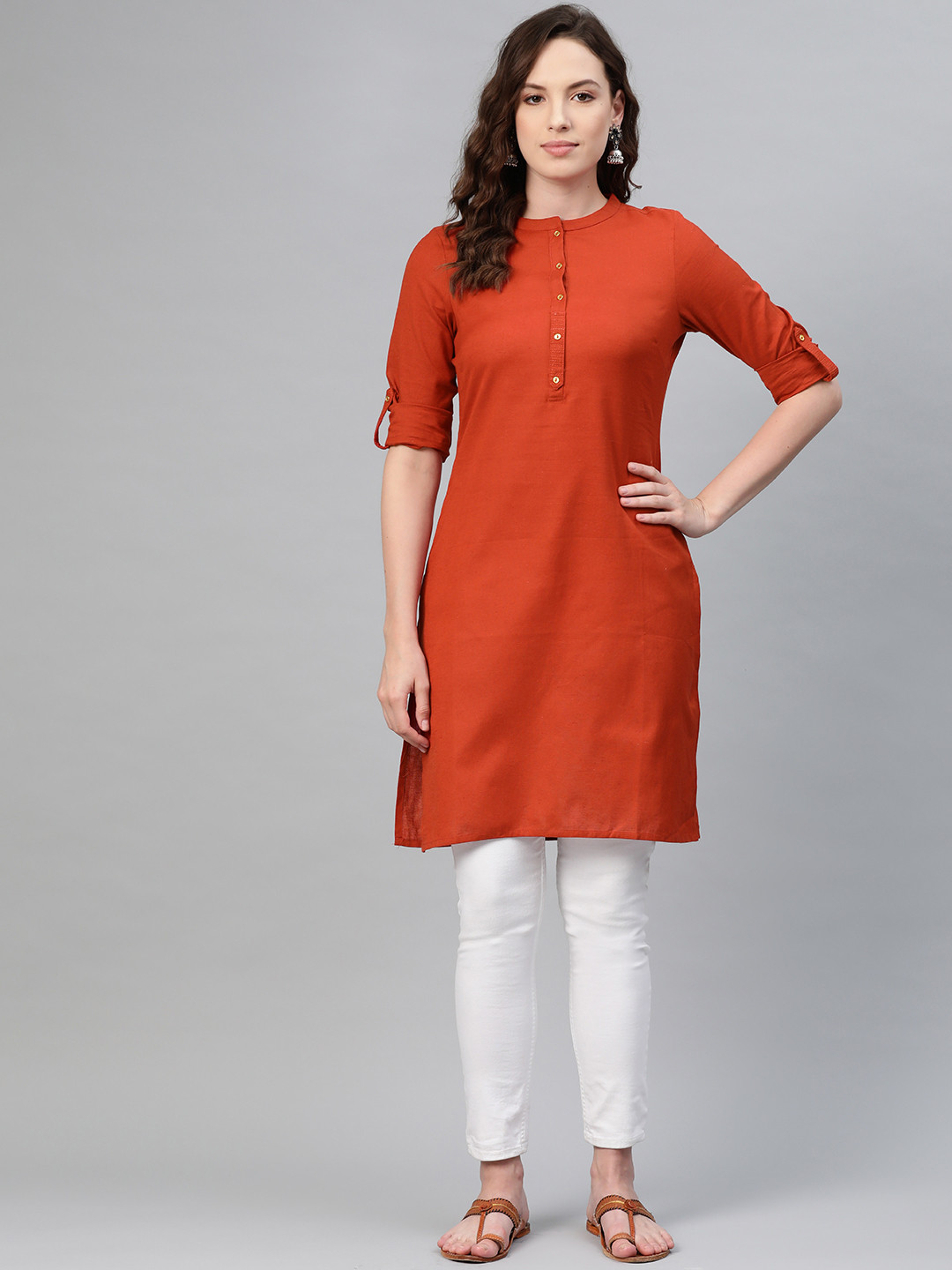 Buy W Women Rust Orange Solid Straight Kurta - Kurtas for Women 8429729 | Myntra