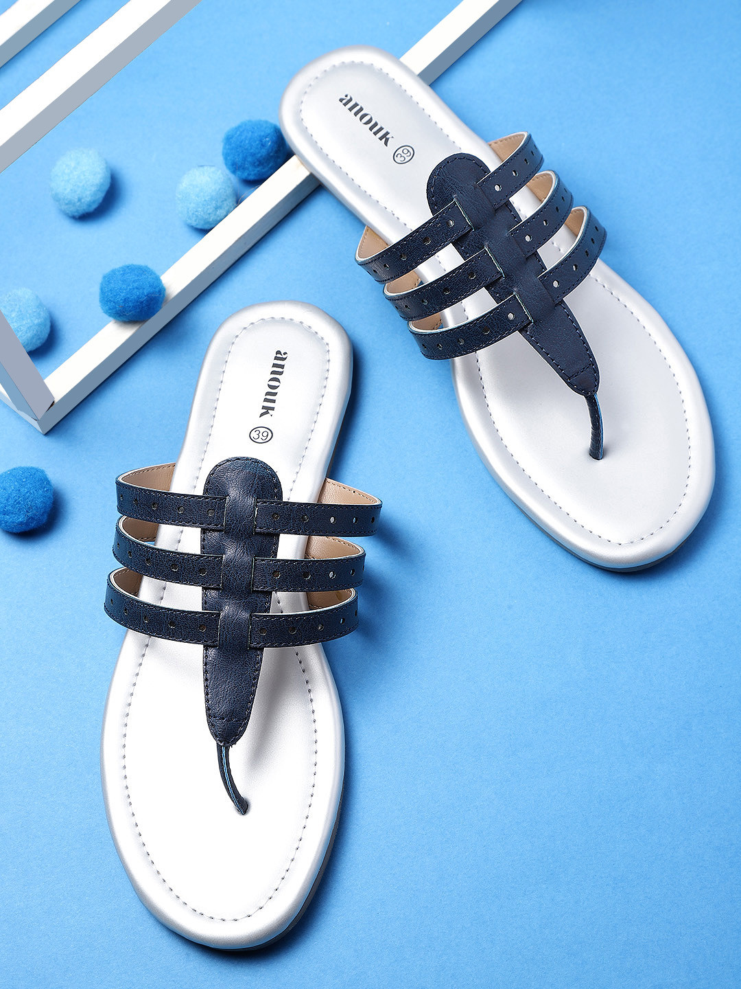 Buy Anouk Women Navy Blue Solid Open Toe Flats - Flats for Women ...