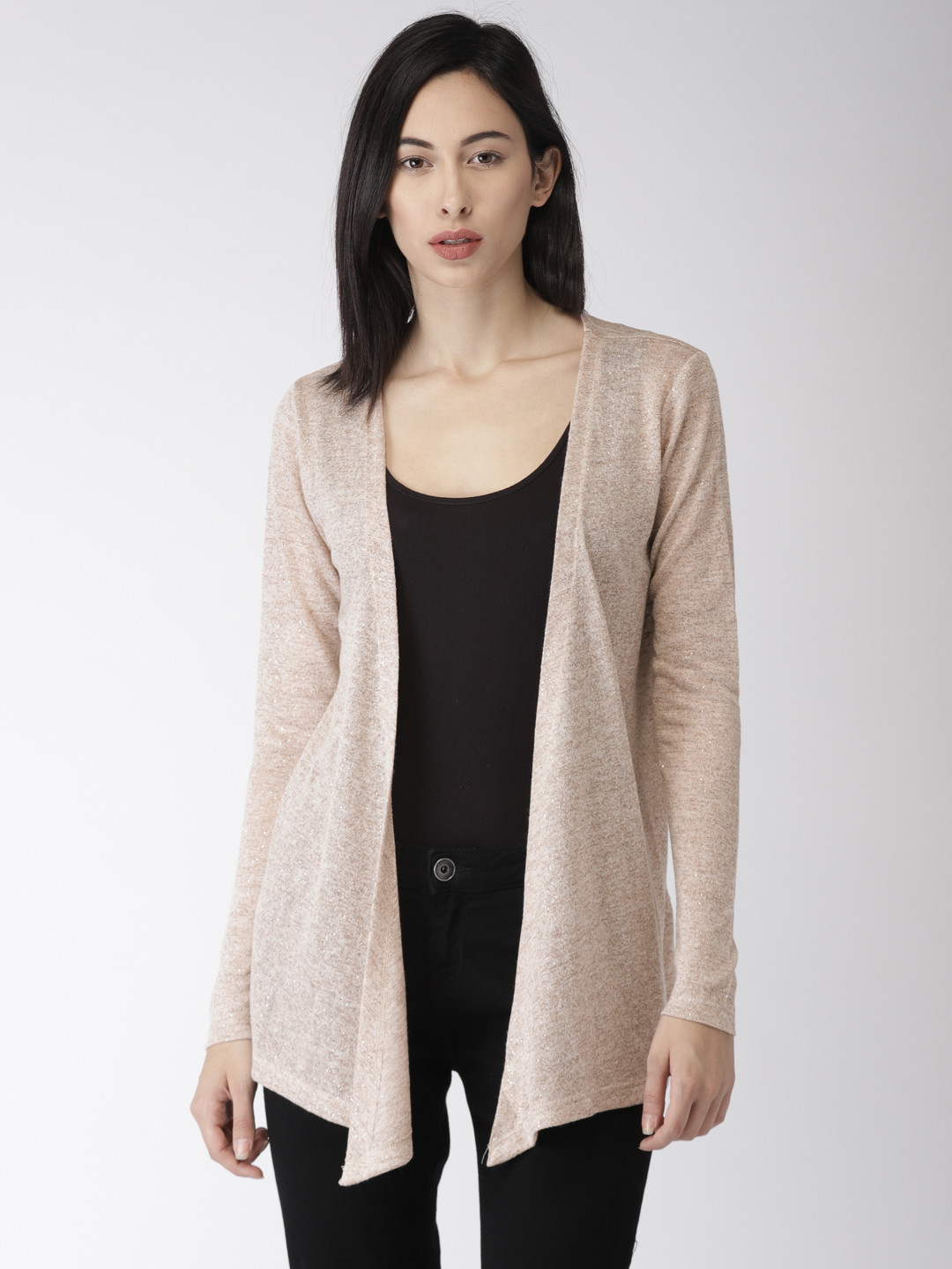 Buy Bossini Women Beige Solid Open Front Shrug - Shrug for Women ...