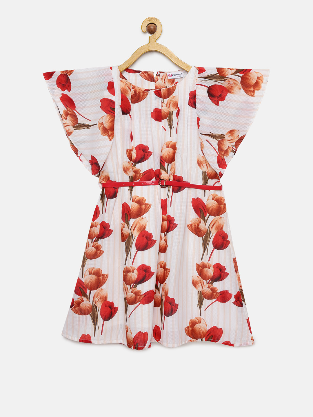 Buy Peppermint Girls Red Printed Fit And Flare Dress - Dresses for ...