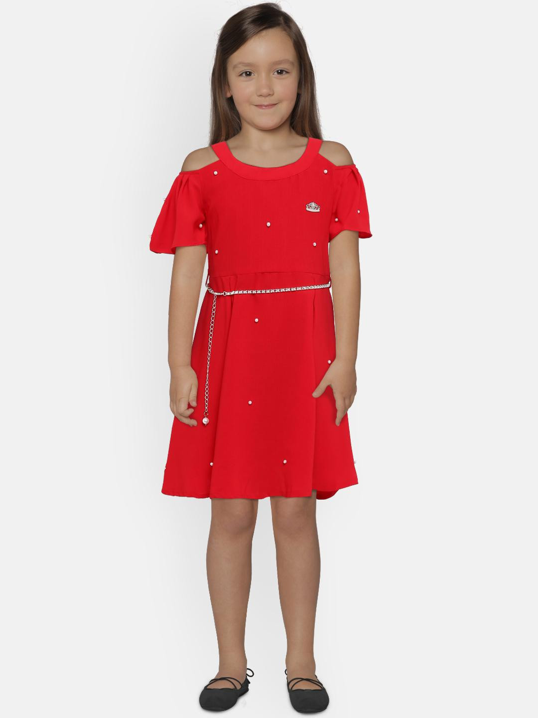 Buy Peppermint Girls Red Embellished Fit And Flare Dress - Dresses for ...