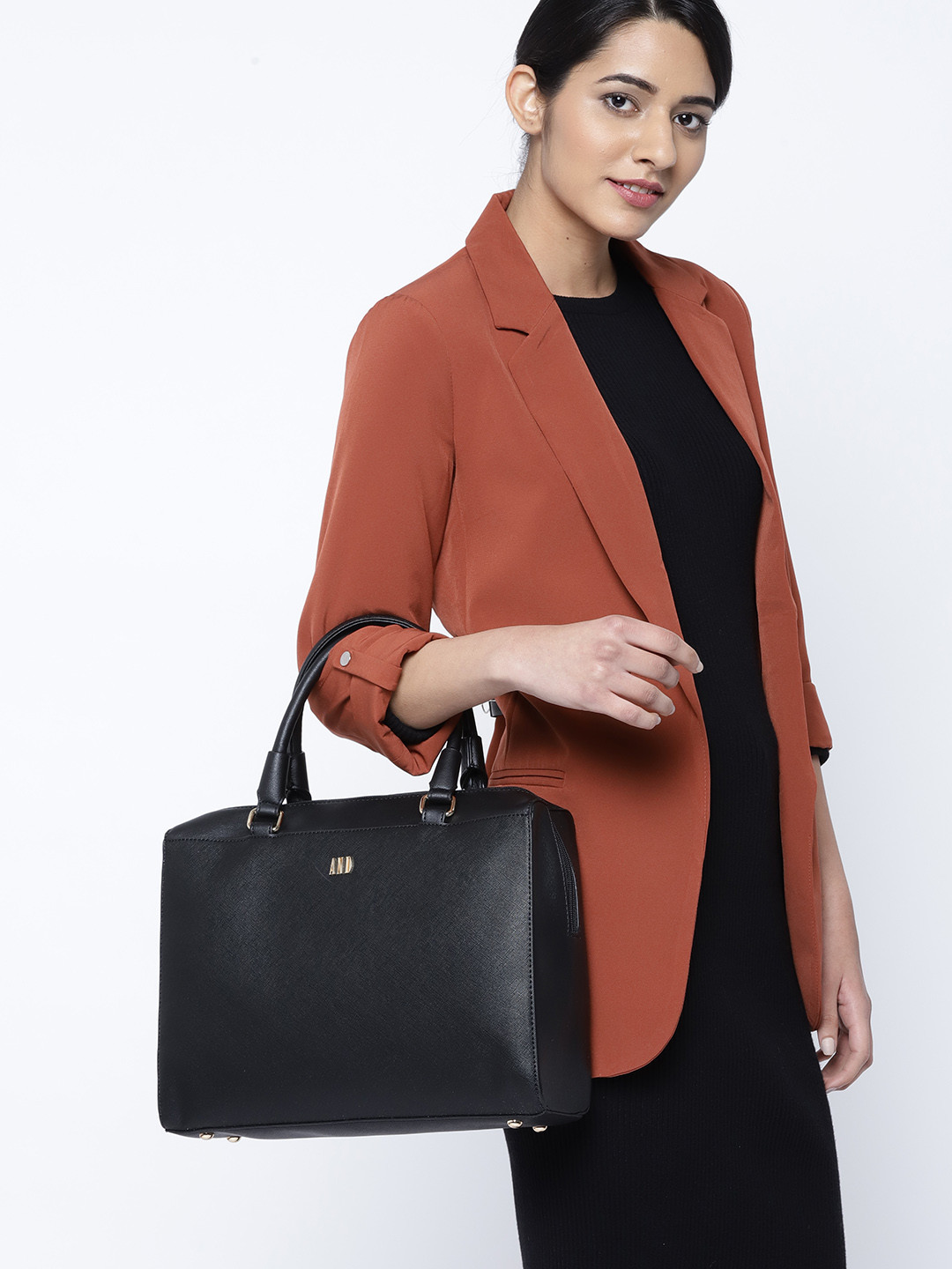 Buy AND Black Solid Handheld Bag - Handbags for Women 8479141 | Myntra