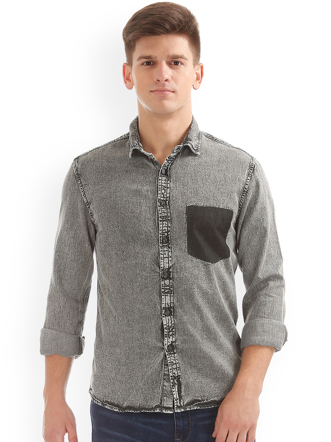 Buy Colt Men Grey Regular Fit Self Design Casual Shirt - Shirts for Men ...
