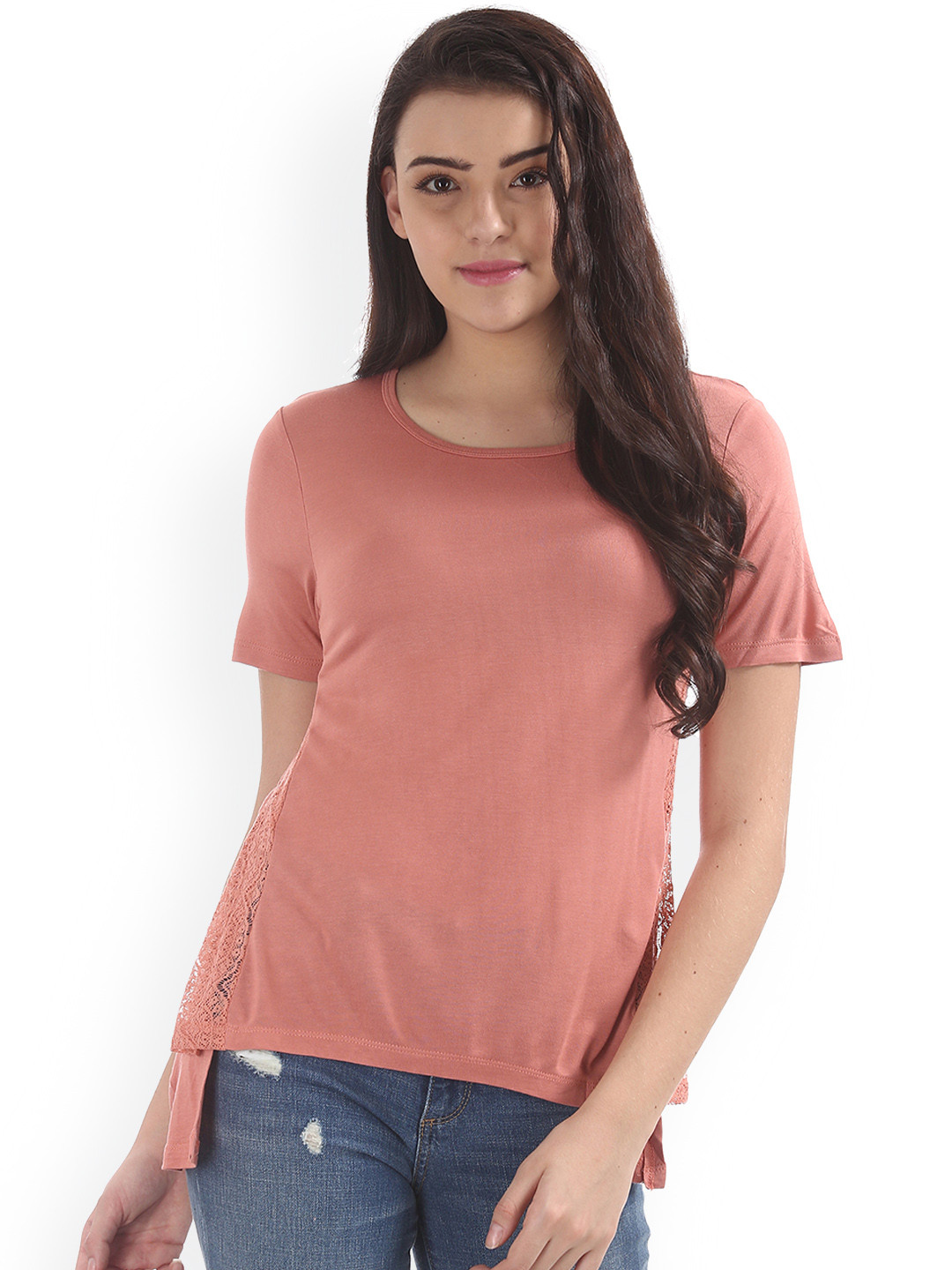 Buy ELLE Women Peach Coloured Solid Top - Tops for Women 8484987 | Myntra