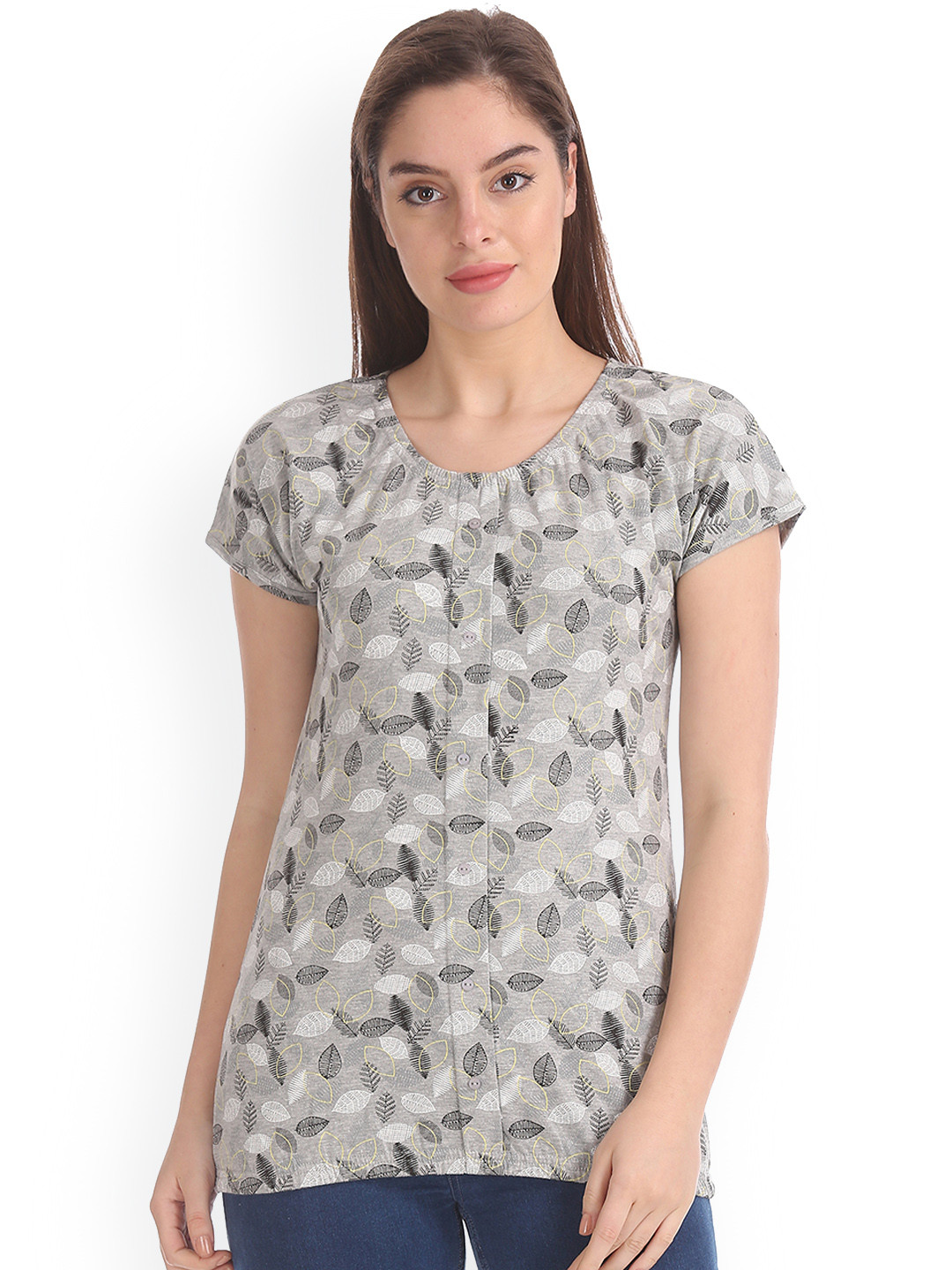 Buy Cherokee Women Grey Printed Pure Cotton Top - Tops for Women ...