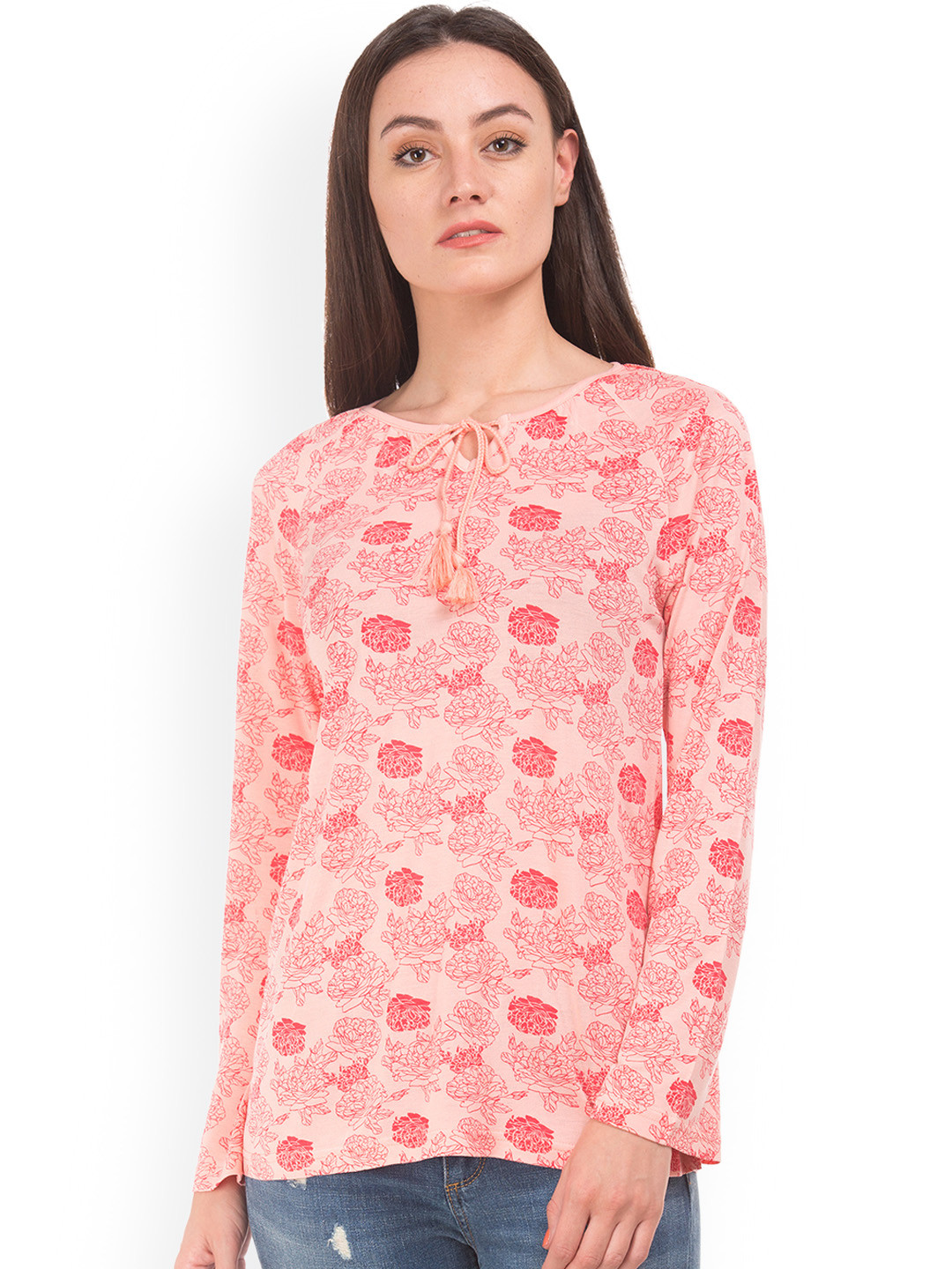 Buy Cherokee Women Peach Coloured Printed Top - Tops for Women 8487325 ...