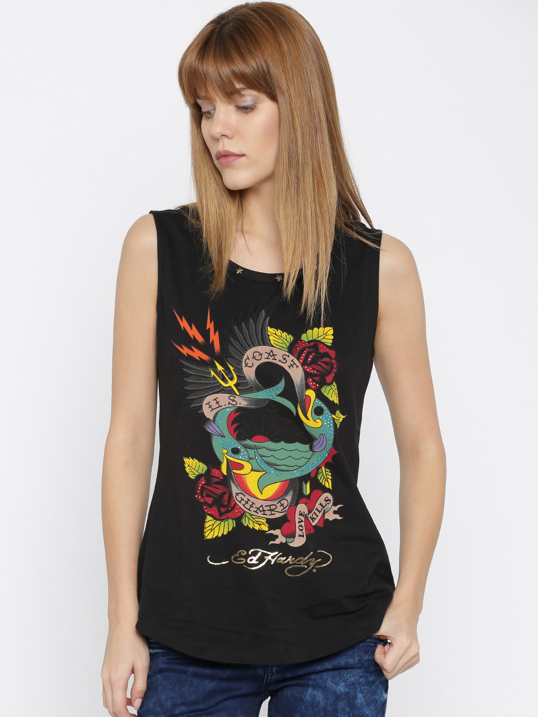 Buy Ed Hardy Black Printed Top - Tops for Women 850134 | Myntra