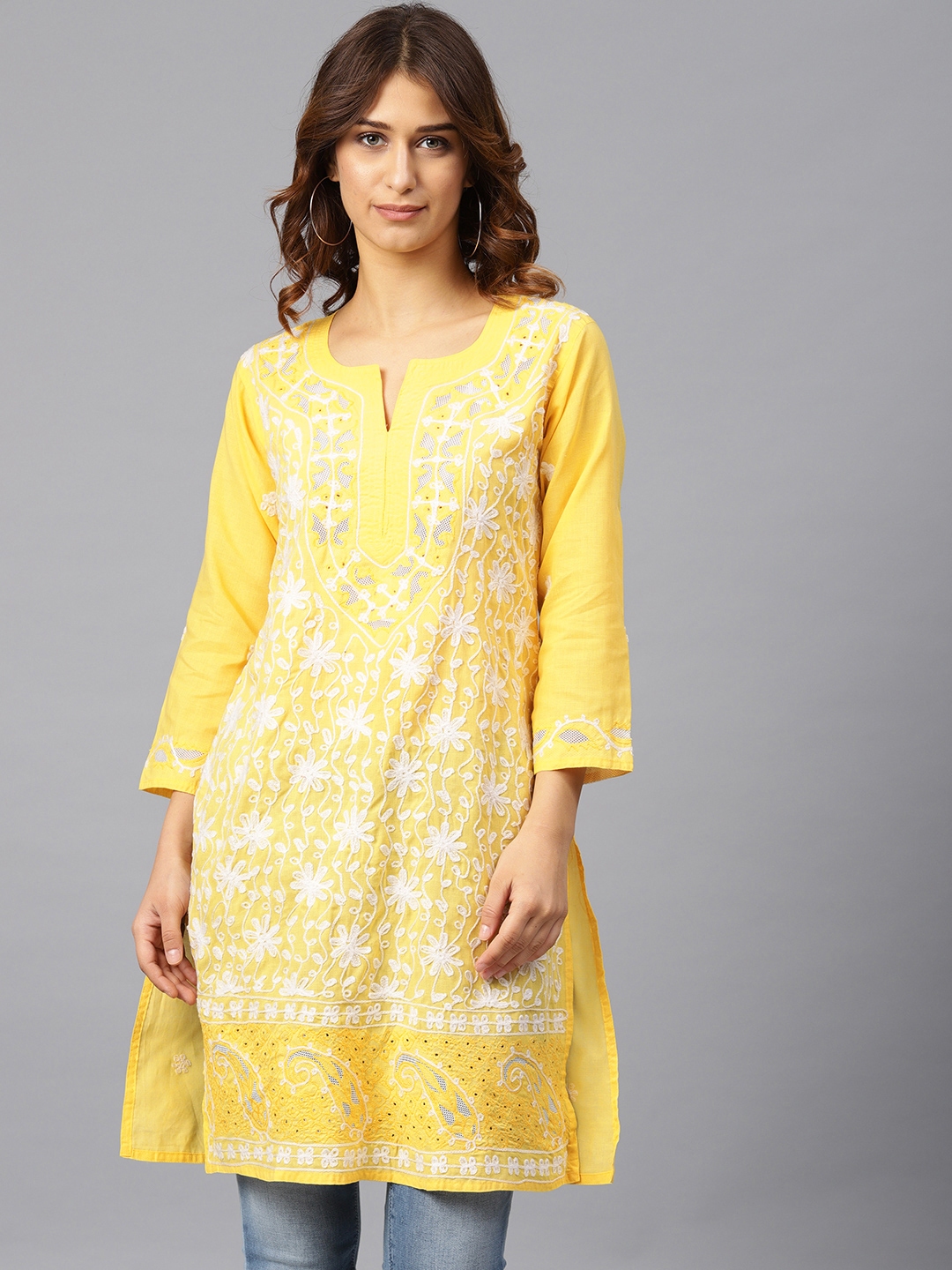 Buy Saadgi Yellow Chikankari Embroidered Kurta - Kurtas for Women ... Buy Saadgi Yellow Chikankari Embroidered Kurta - Kurtas for Women ...