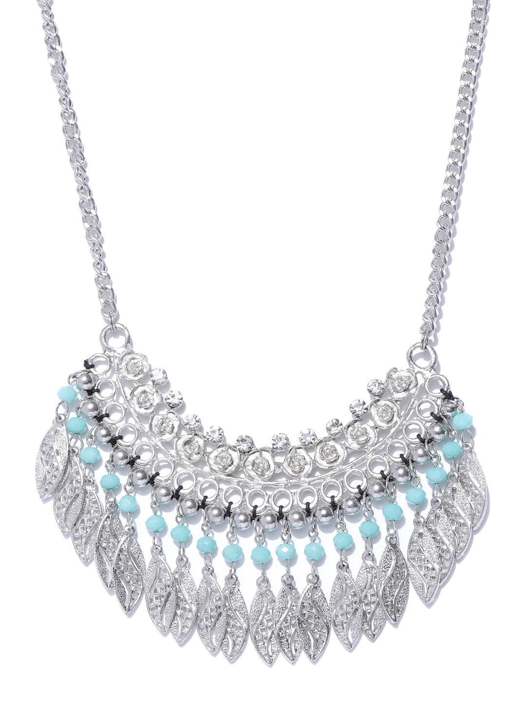 Buy Blueberry Blue Silver Plated Stone Studded Handcrafted Necklace ...