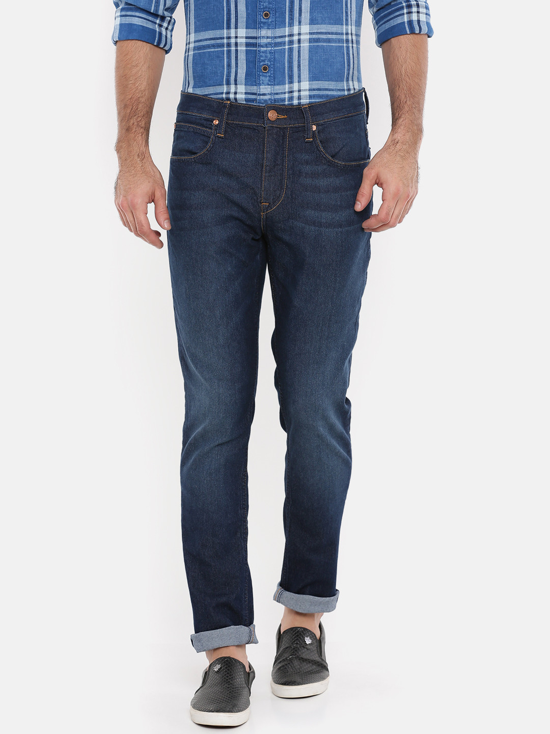 Buy Lee Men Blue Bruce Skinny Fit Mid Rise Clean Look Stretchable Jeans ...