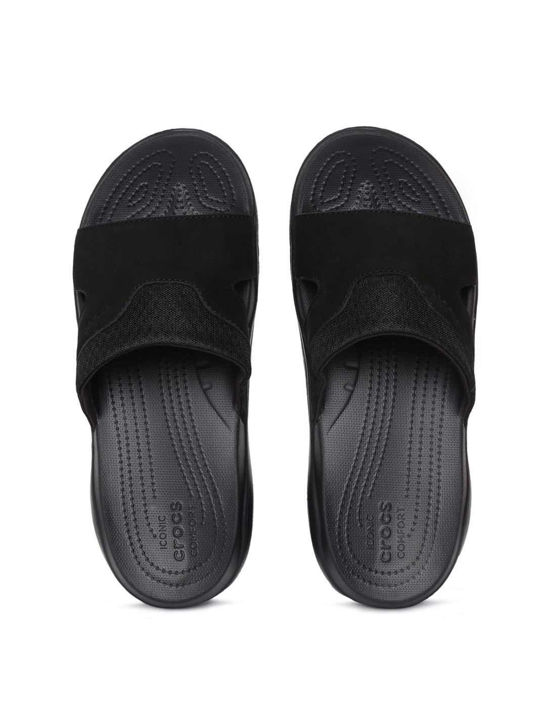 Buy Crocs Men Black Solid Leather Sliders - Flip Flops for Men 8568685 ...