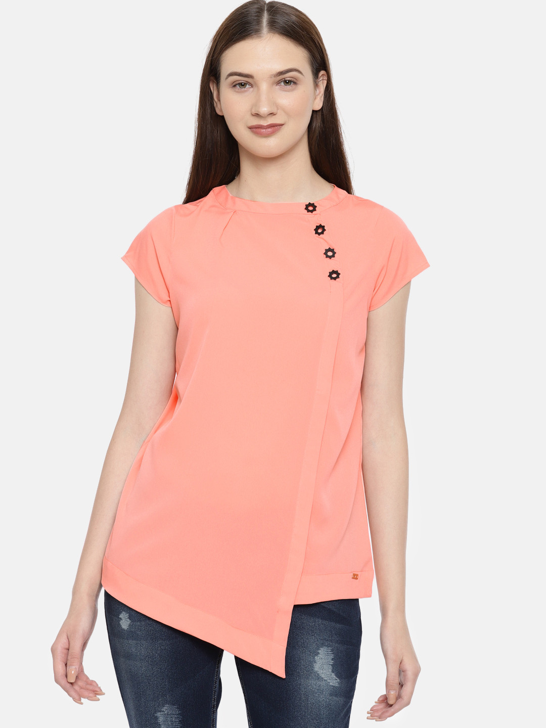 Buy Park Avenue Woman Peach Coloured Solid Top - Tops for Women 8590787 ...