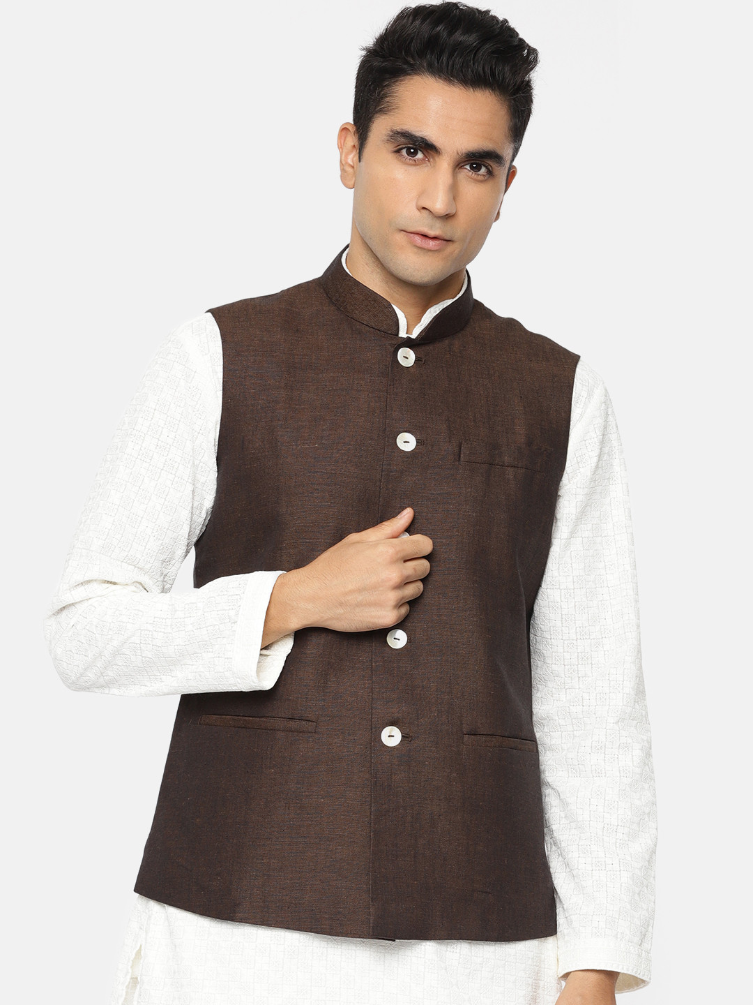 Buy Ethnix By Raymond Brown Nehru Jacket - Nehru Jackets for Men ...