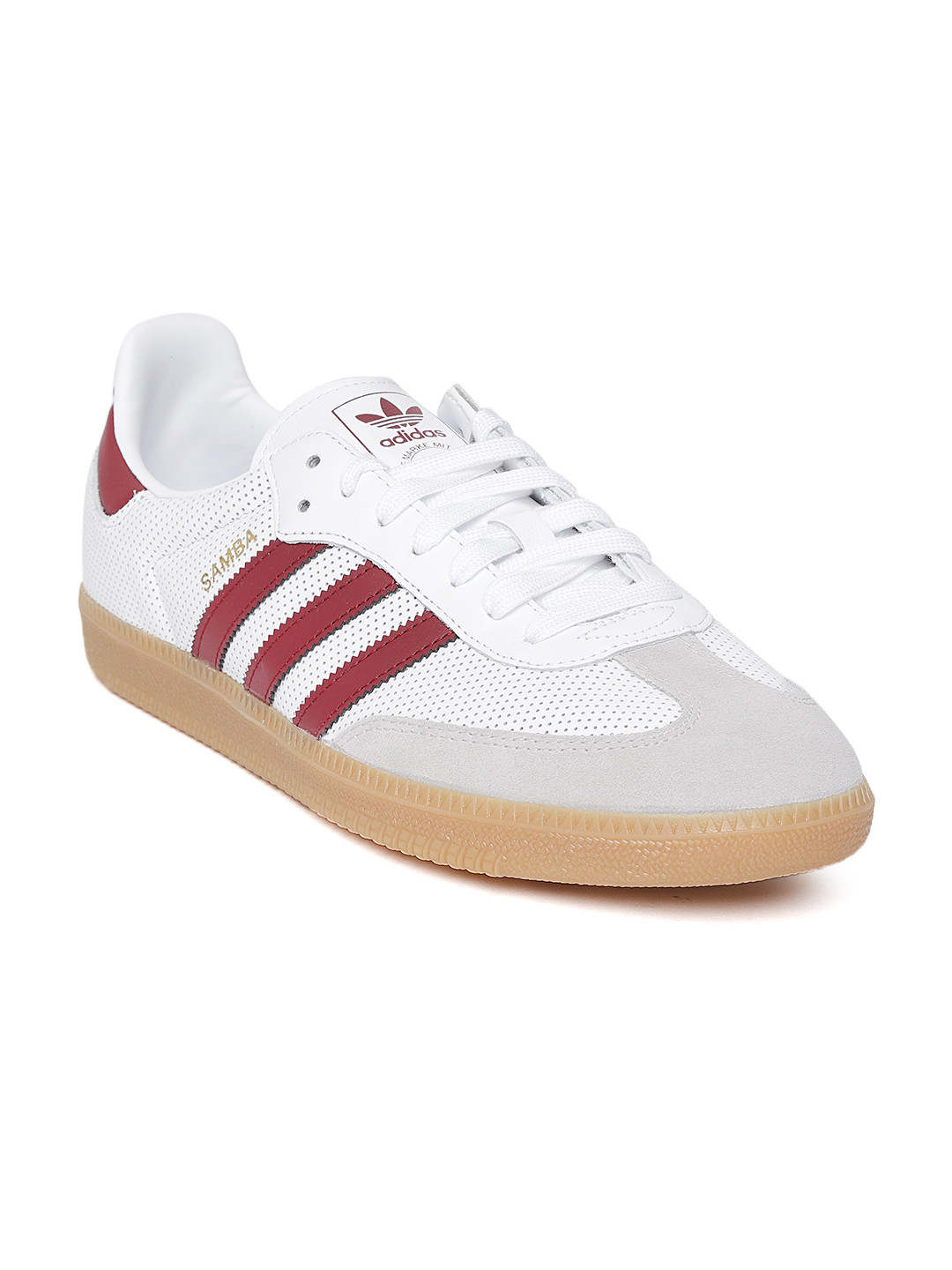 Buy ADIDAS Originals Men White & Maroon Leather Perforated Samba OG ...