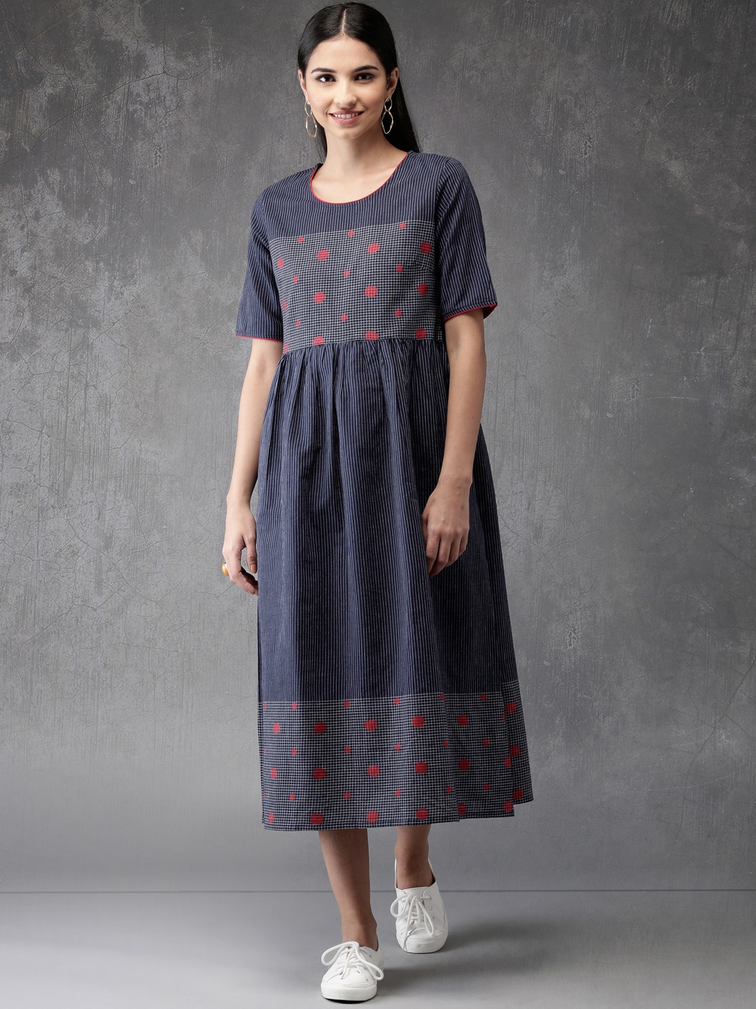 Buy Anouk Women Navy Blue Striped A Line Dress - Dresses for Women ... Buy Anouk Women Navy Blue Striped A Line Dress - Dresses for Women ...