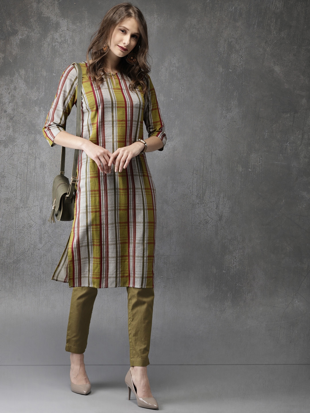 Buy Anouk Women Green & Off White Striped Kurta With Trousers - Kurta ... Buy Anouk Women Green & Off White Striped Kurta With Trousers - Kurta ...