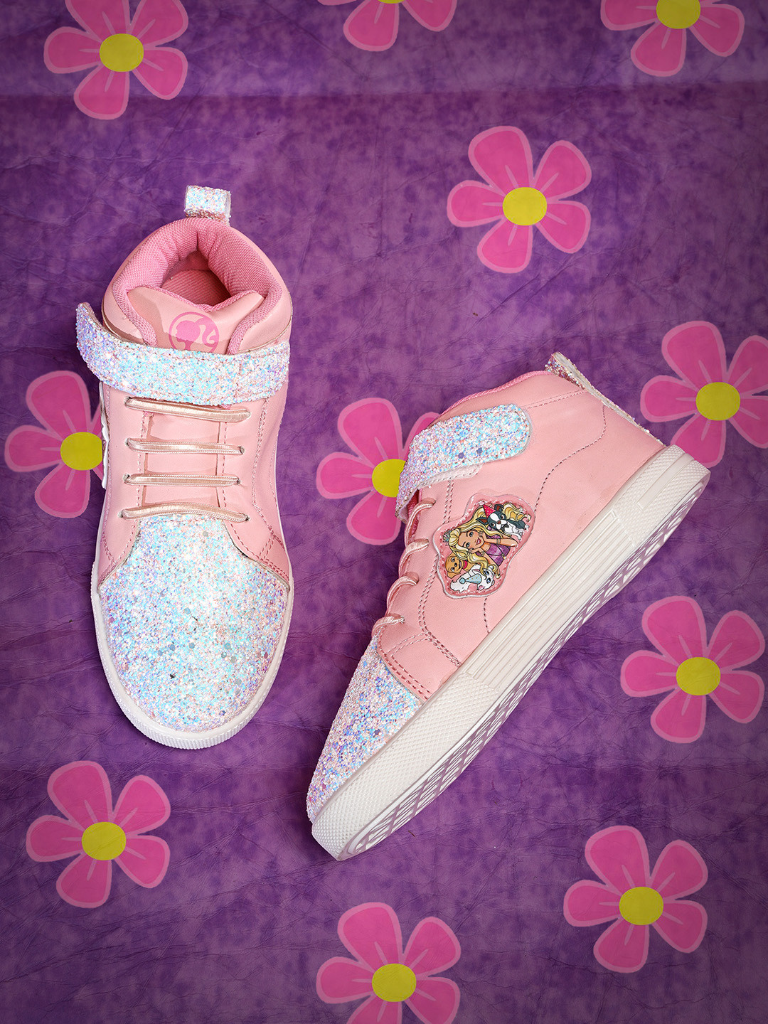 Buy Toothless Girls Pink Barbie Blue Mid Top Glitter Sneakers - Casual ...