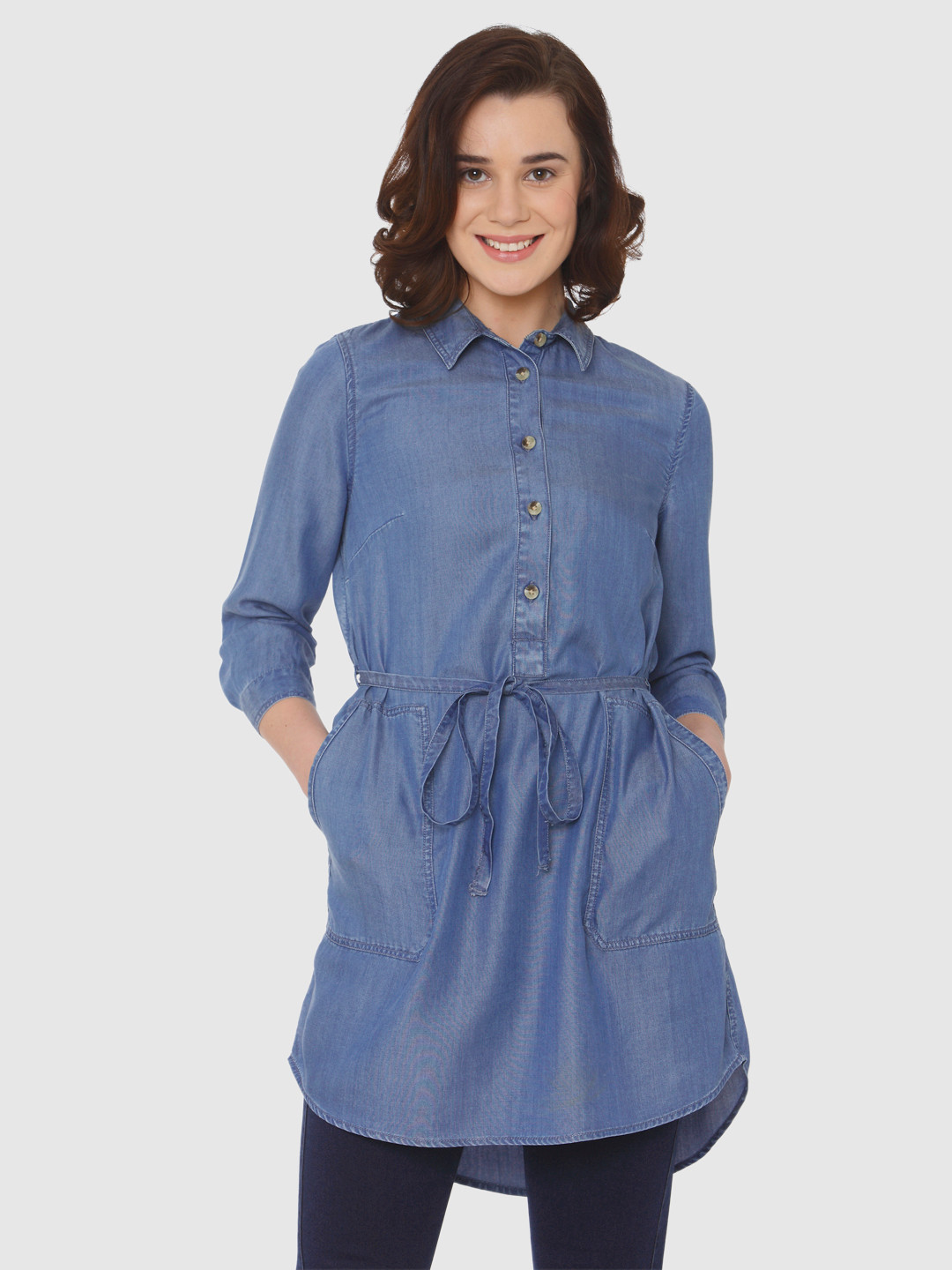 Buy Vero Moda Blue Solid Chambray Tunic - Tunics for Women 8629249 | Myntra