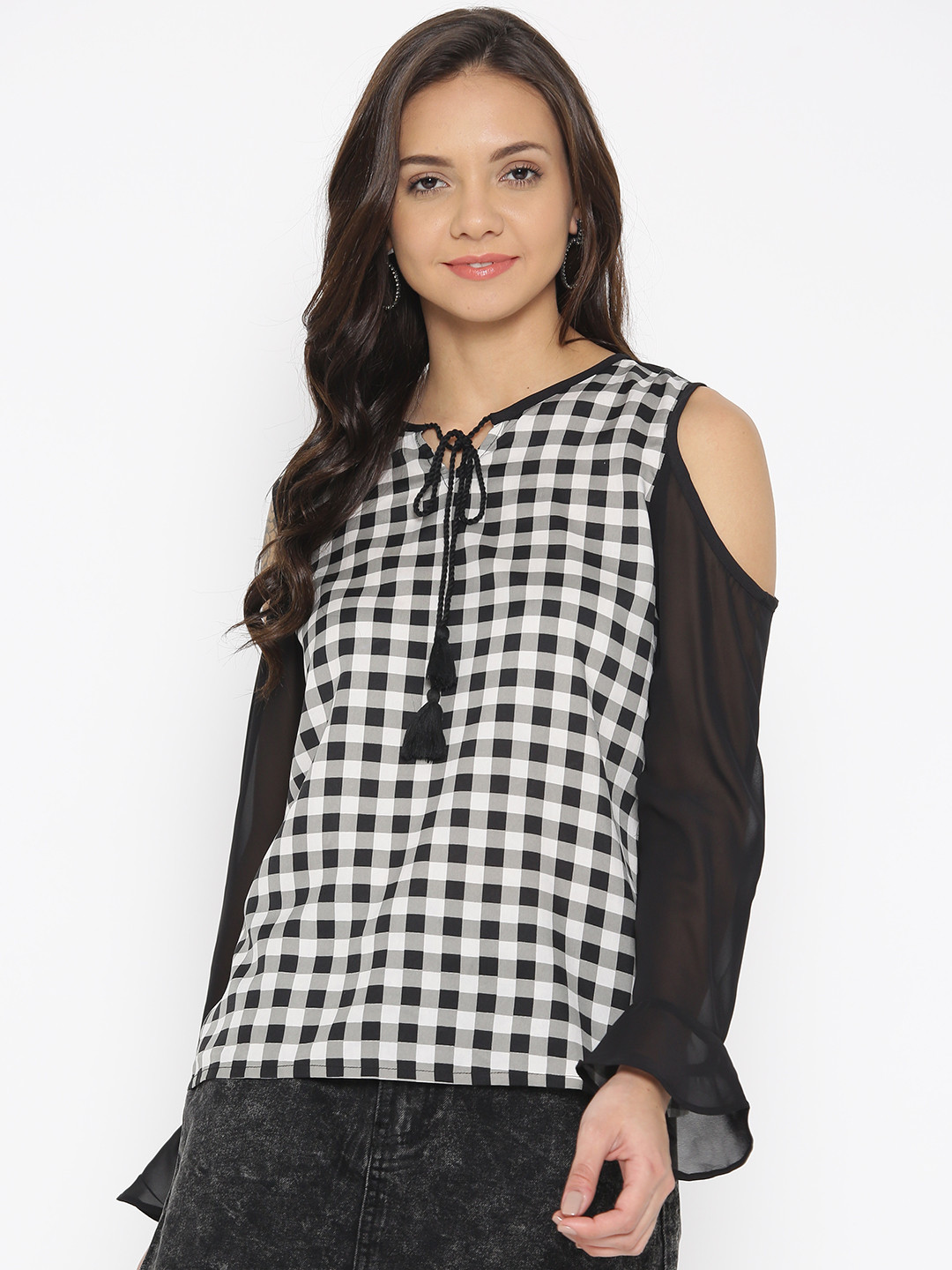 Buy Rue Collection Women Black & White Checked Top - Tops for Women ...