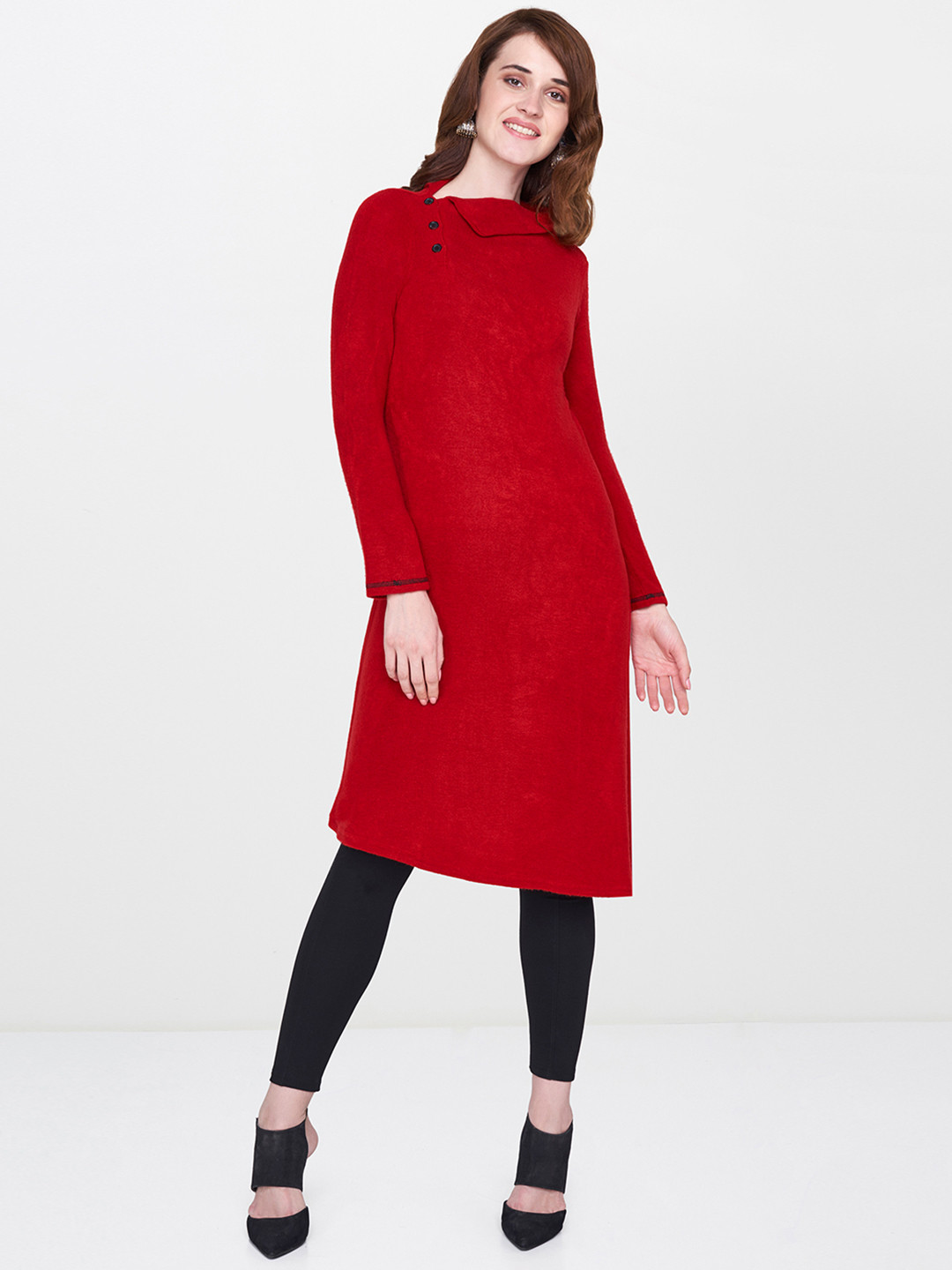 Buy Global Desi Red Solid Sweater Tunic - Tunics for Women 8670371 | Myntra