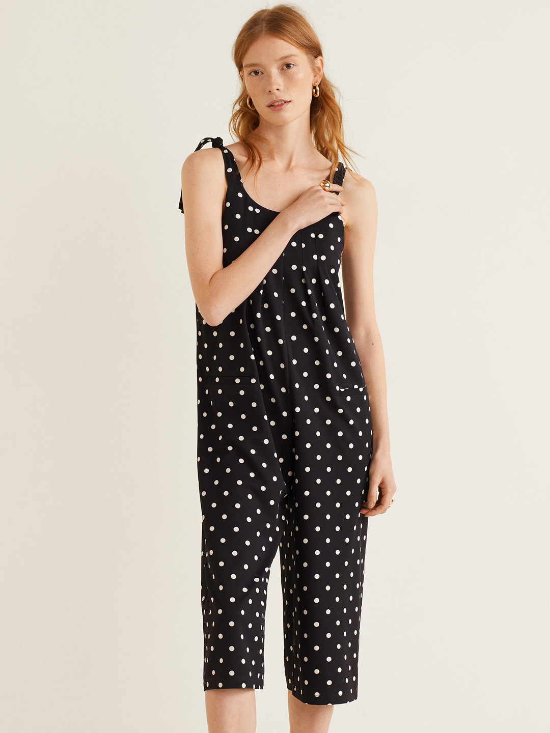 Buy MANGO Black & White Printed Capri Jumpsuit - Jumpsuit for Women ...