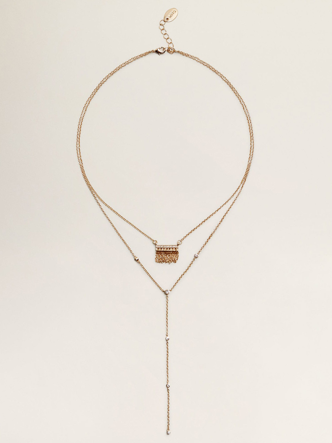 Buy MANGO Gold Toned Stone Studded Layered Necklace - Necklace And ...