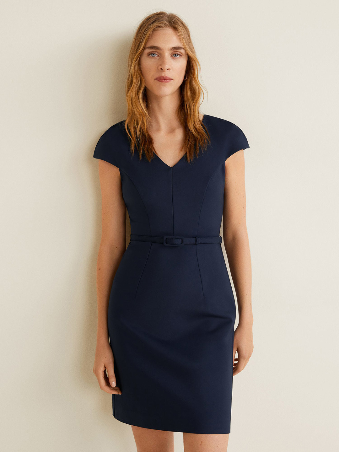 Buy MANGO Women Navy Blue Solid Sheath Dress - Dresses for Women ...