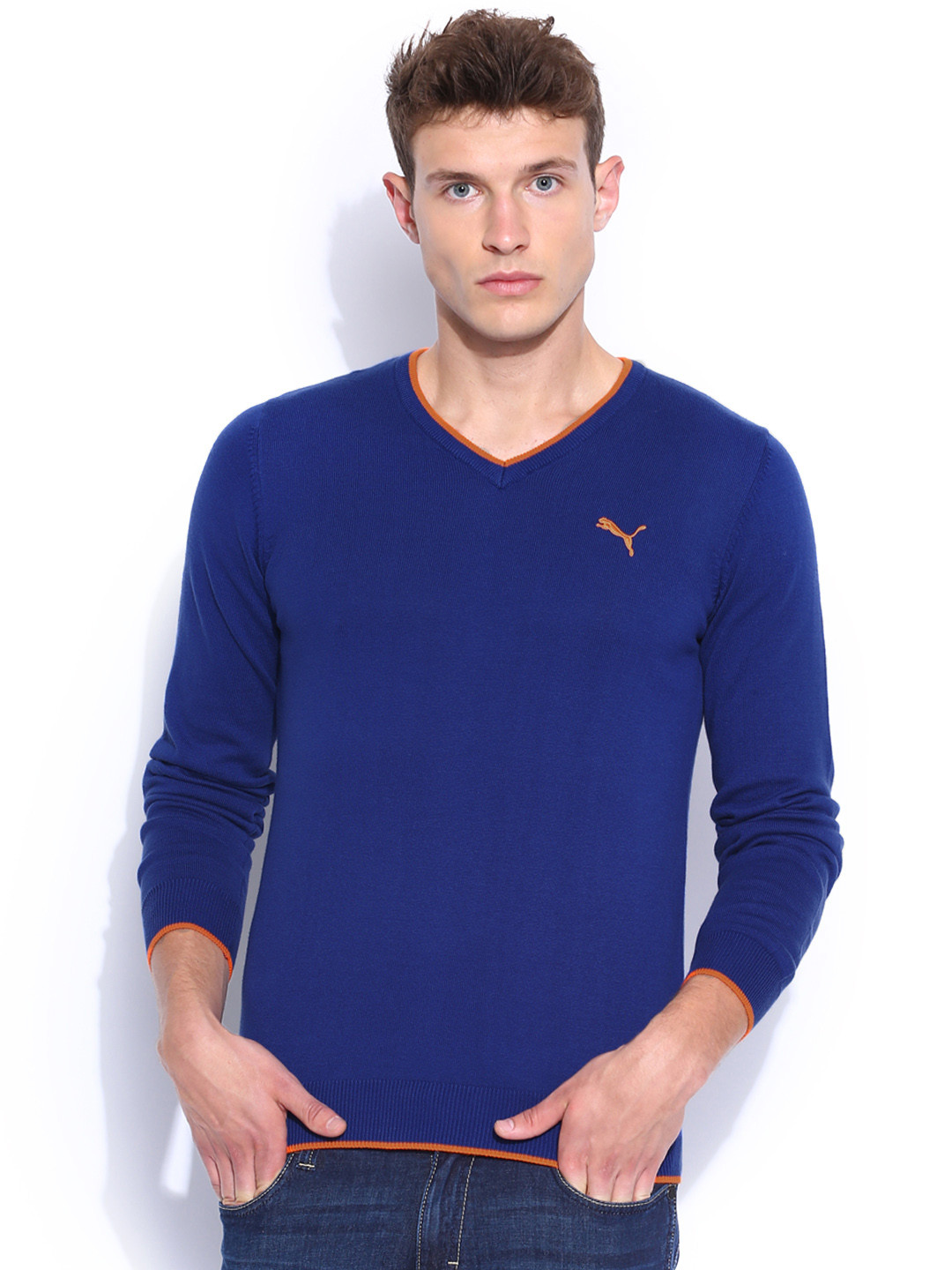 Buy PUMA Blue Solid Sweater - Sweaters for Men 868159 | Myntra