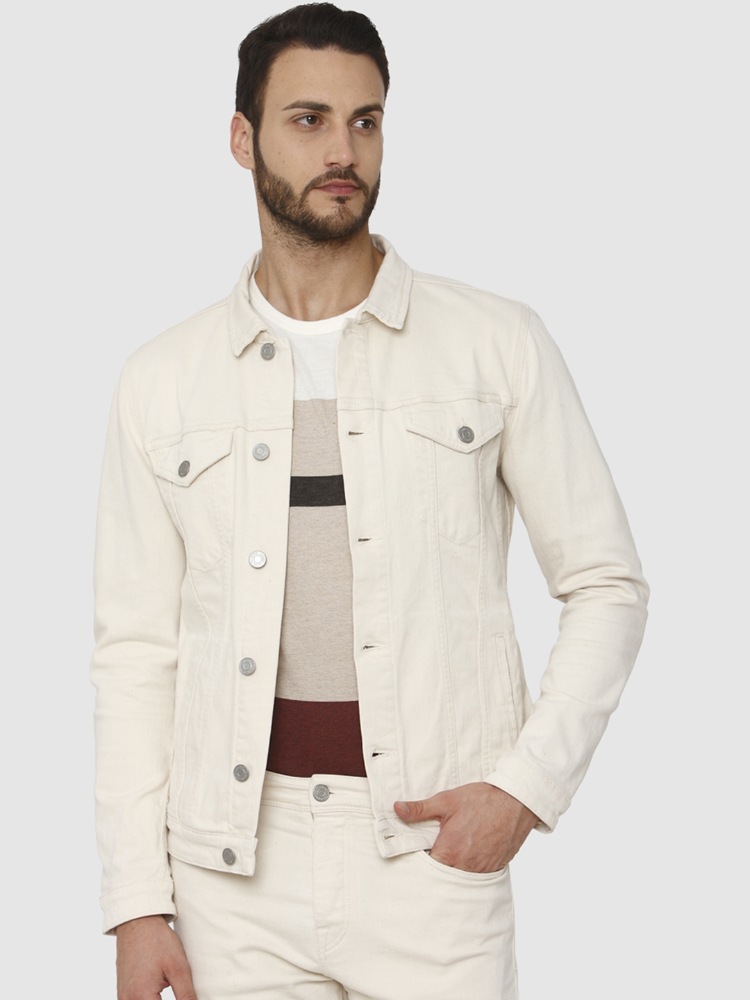 Buy Selected Men Off White Solid Denim Jacket Jackets For Men 8693765 Myntra