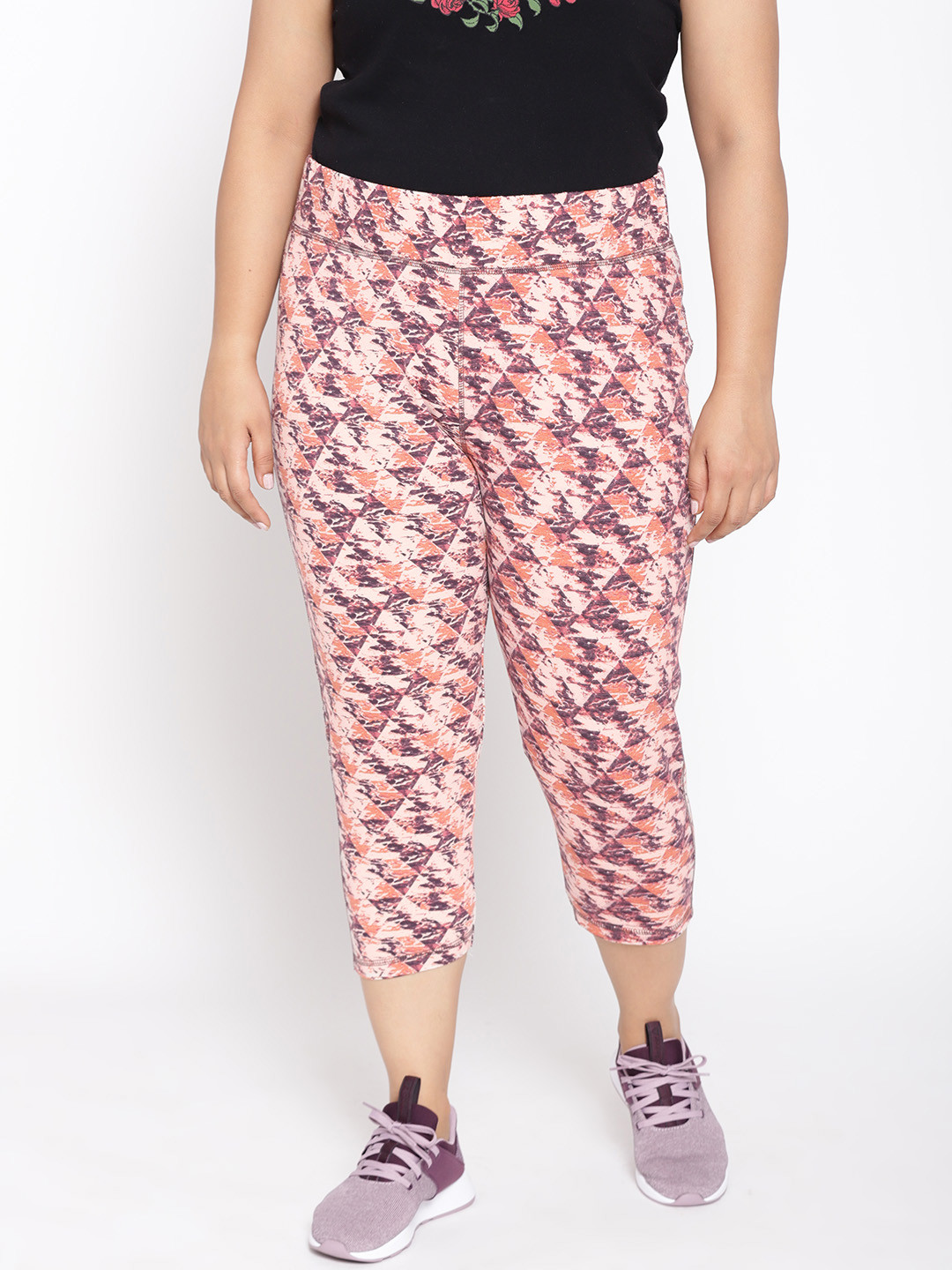 Buy ALL Plus Size Women Peach Coloured Purple Printed Regular Fit ...