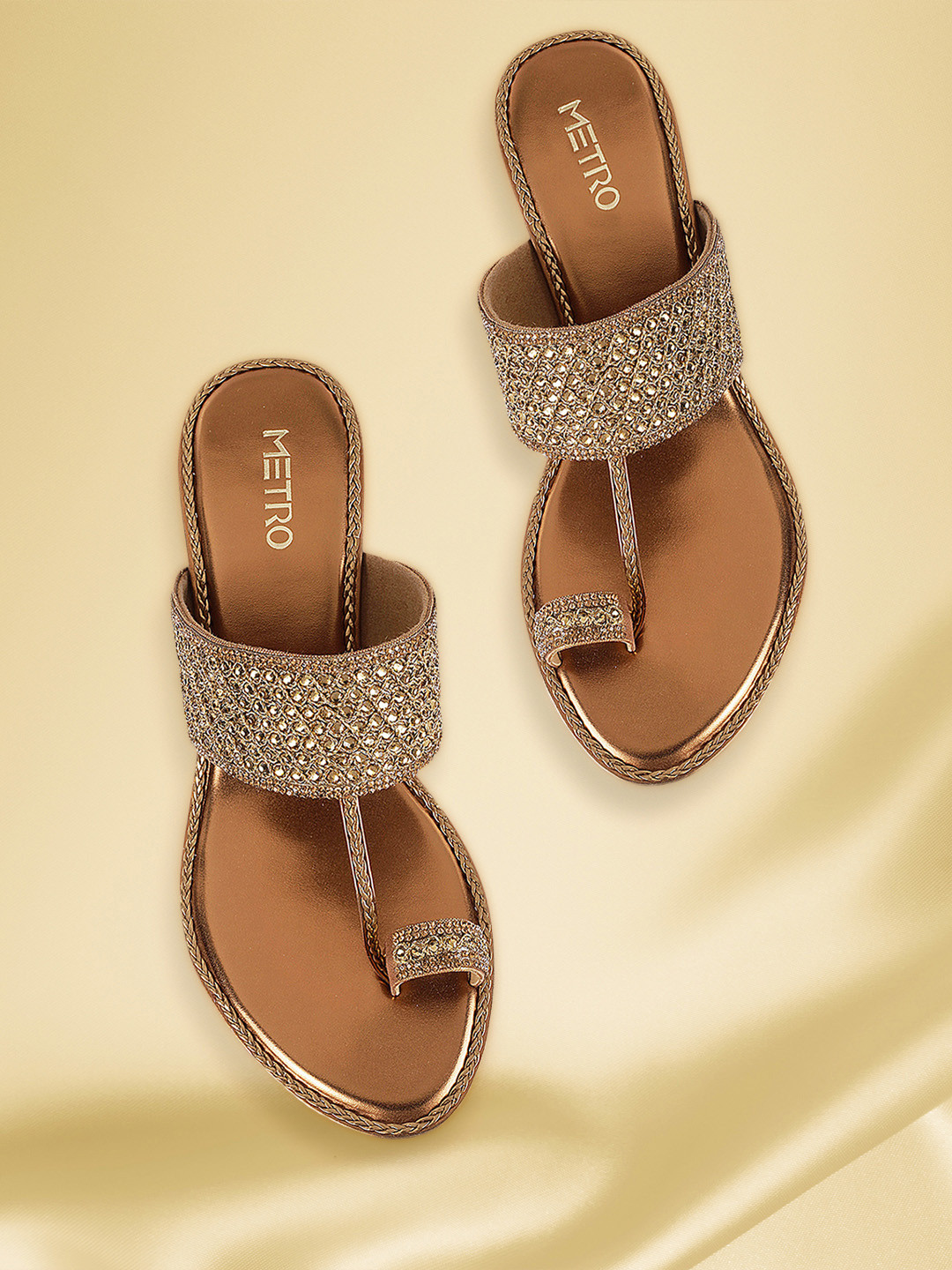 Buy Metro Women Bronze Toned Woven Design Sandals - Heels for Women ...