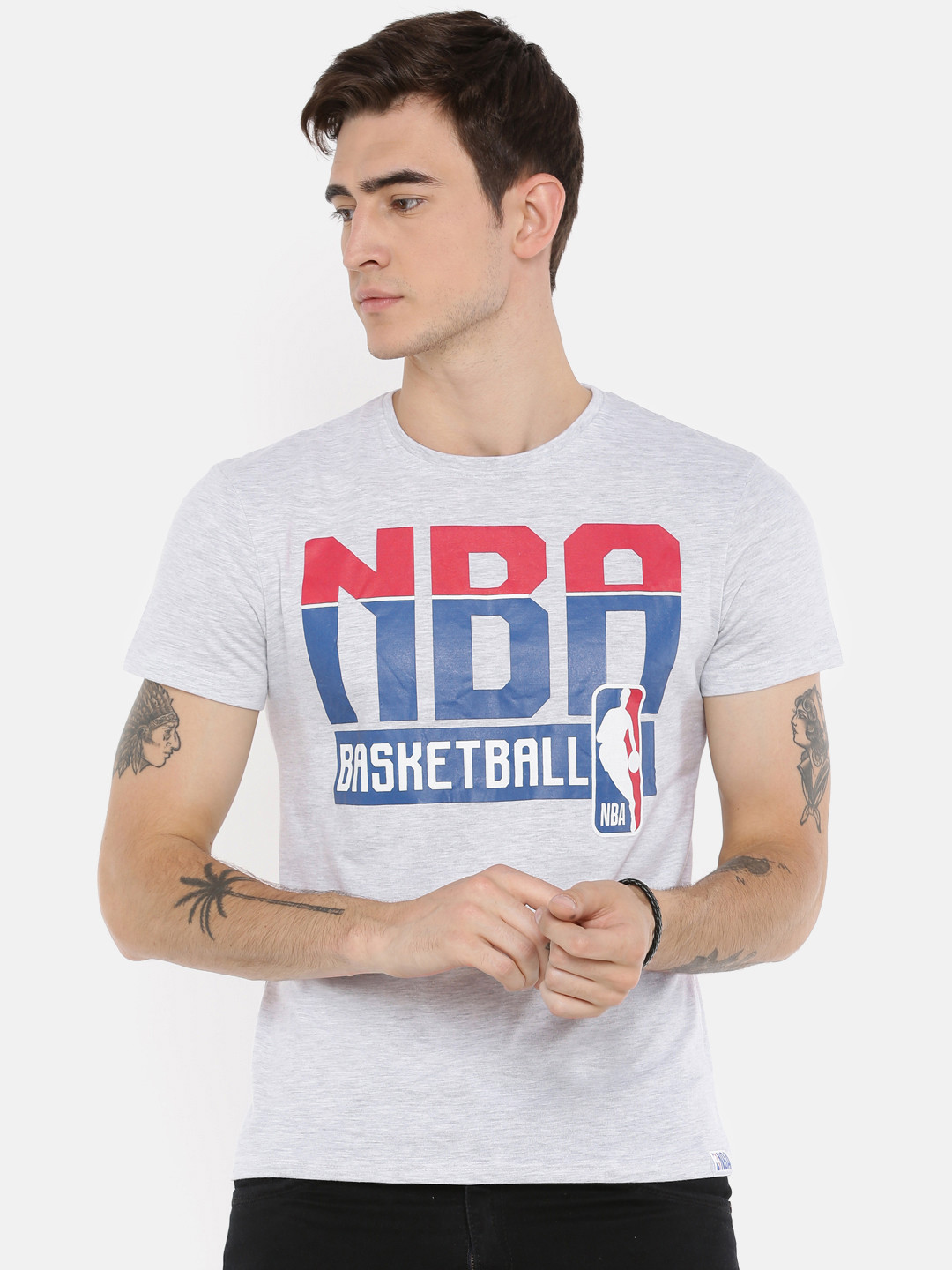 Buy NBA Men Grey Melange Printed T Shirt - Tshirts for Men 8721027 | Myntra