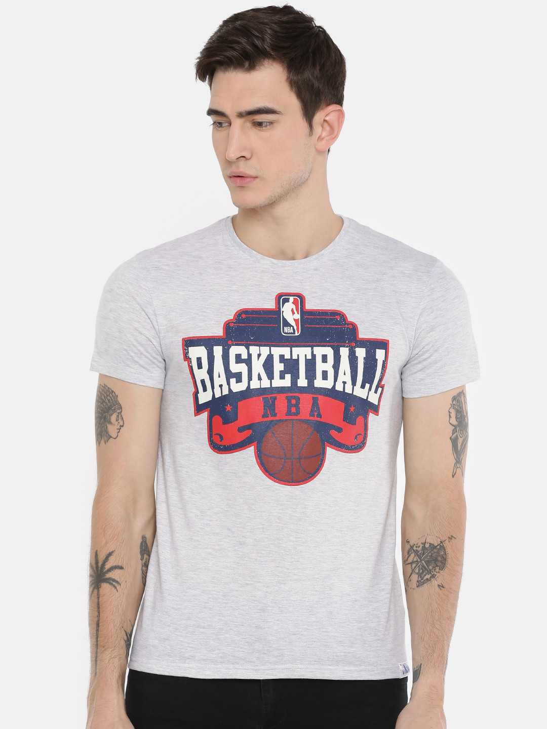 Buy NBA Men Grey Melange Printed Round Neck T Shirt - Tshirts for Men ...