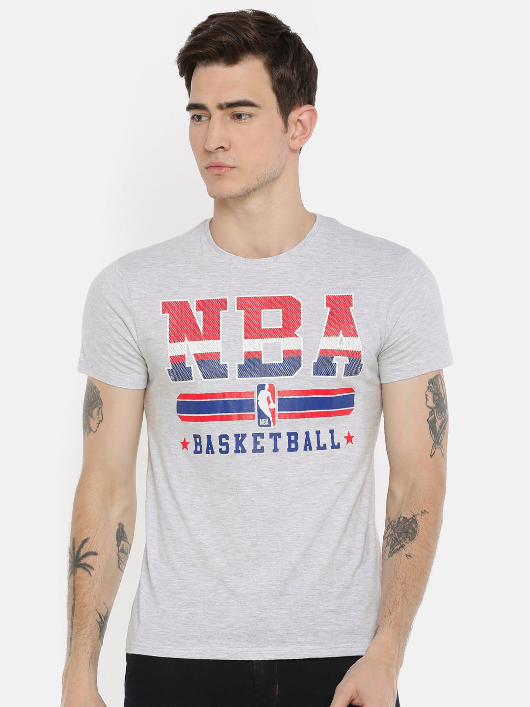 Buy NBA Men Grey Melange Printed Round Neck T Shirt - Tshirts for Men ...