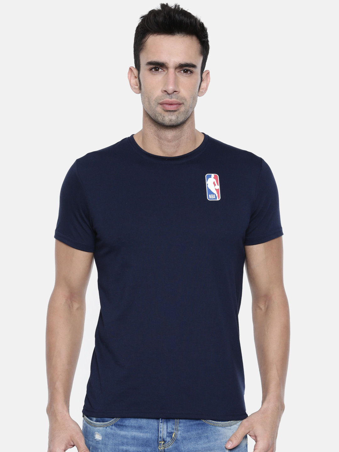 Buy NBA Men Navy Blue Solid Round Neck T Shirt - Tshirts for Men ...