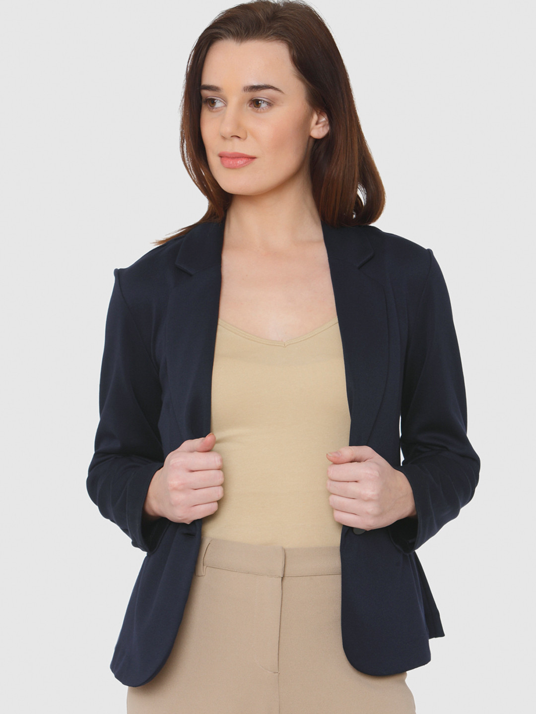 Buy Vero Moda Women Navy Blue Solid Slim Fit Casual Blazer - Blazers ...