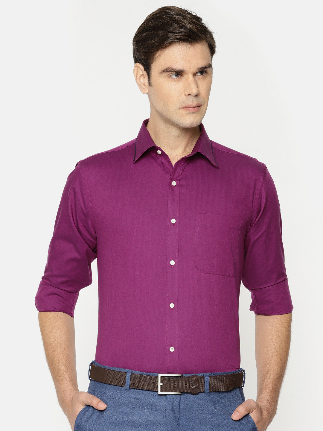 Buy Raymond Men Violet Slim Fit Solid Formal Shirt - Shirts for Men ...