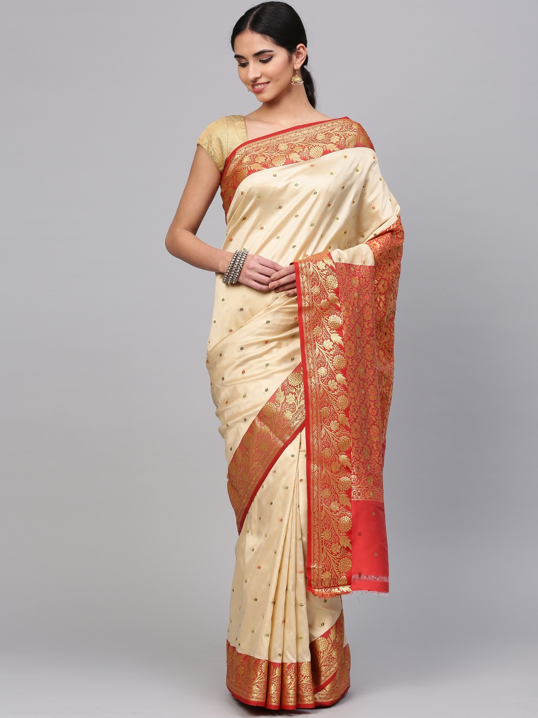 Buy Chhabra 555 Beige & Golden Handloom Hand Woven Bengali Style ... Buy Chhabra 555 Beige & Golden Handloom Hand Woven Bengali Style ...