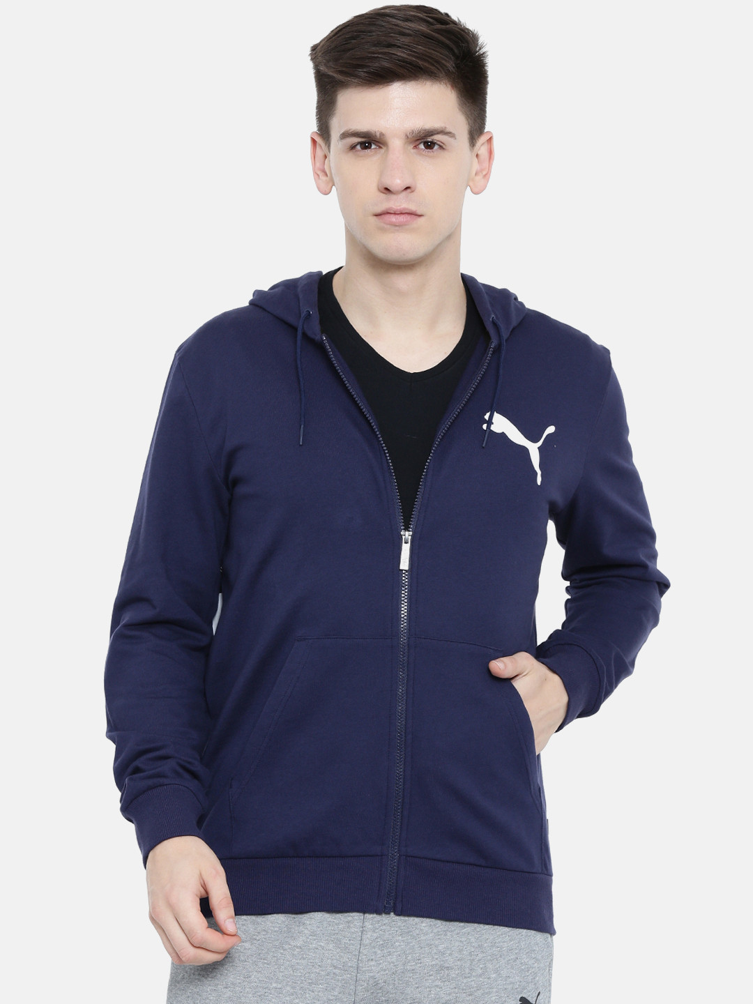 Buy Puma Men Navy Blue Solid Summer Logo FZ Hooded Track Sweatshirt ...